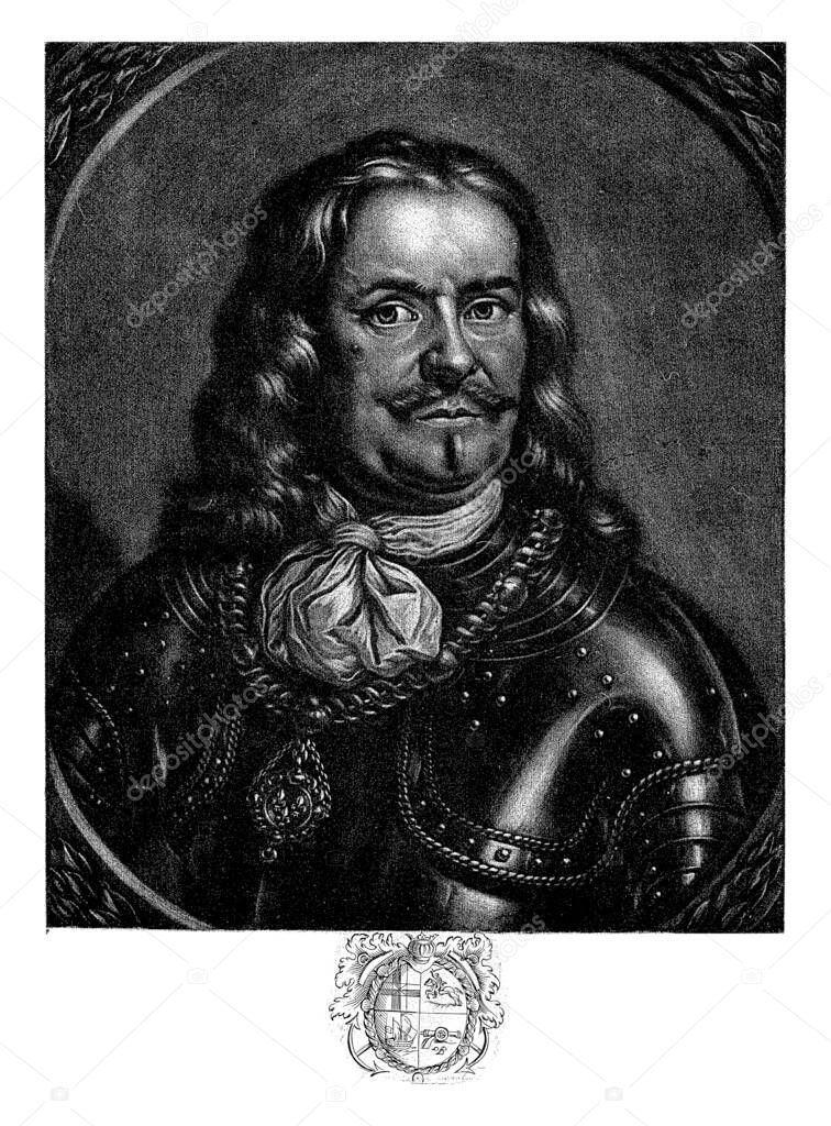 Almirante Michiel Adriaansz. de Ruyter en un traje de armadura con una cadena alrededor de su ...