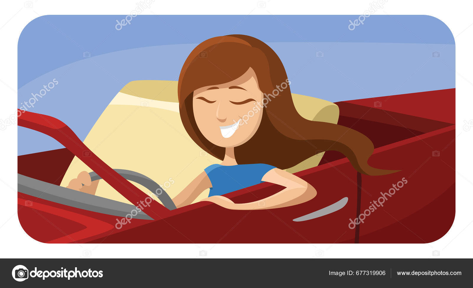 Girl Driving Red Car Illustration Vector White Background Stock Vector ...