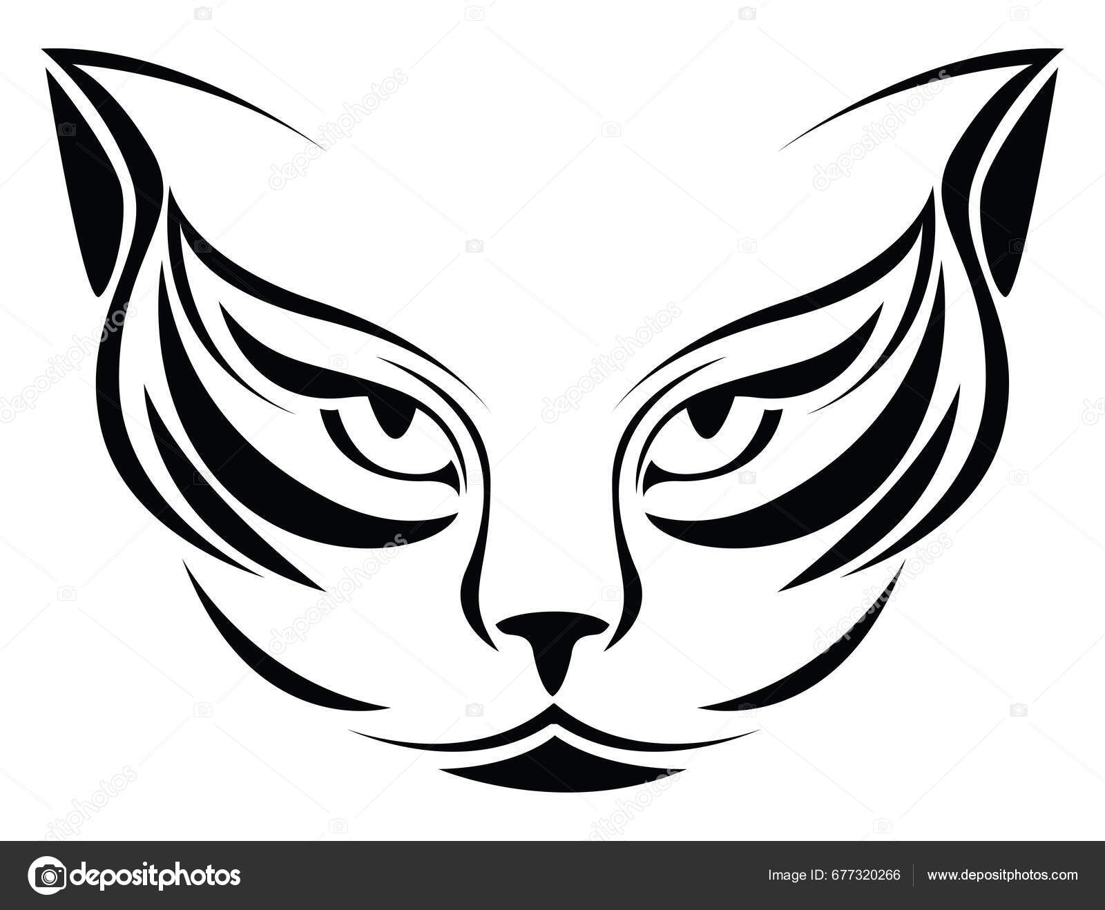 Cat Face Tattoo Tattoo Illustration Vector White Background Stock ...