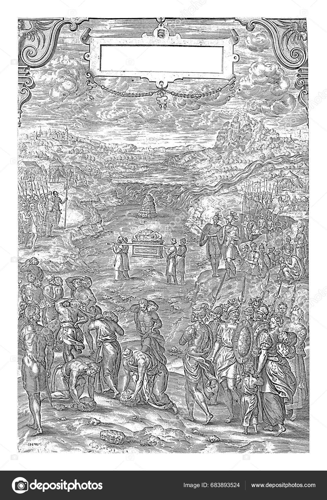 Priests Carry Ark Covenant Jordan Stand Exactly Middle Bed River ...