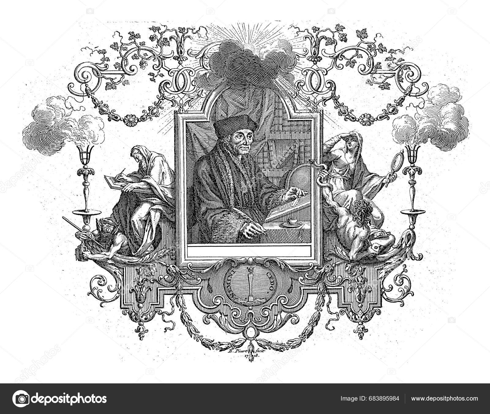 Portrait Desiderius Erasmus Theologian Writer Philosopher Sitting Desk ...