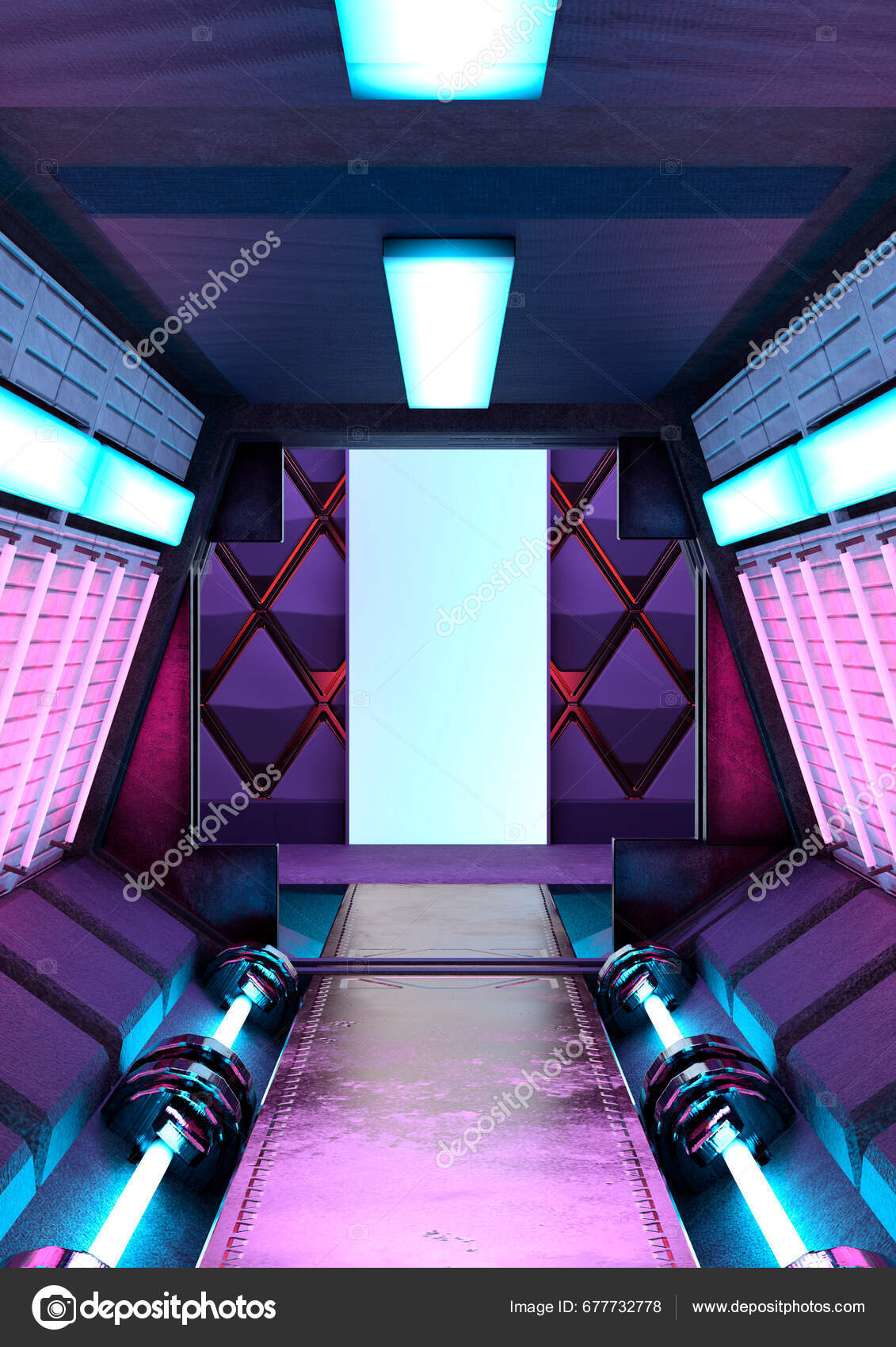 Rendering Science Fiction Corridor Pink Blue Light — Stock Photo ...