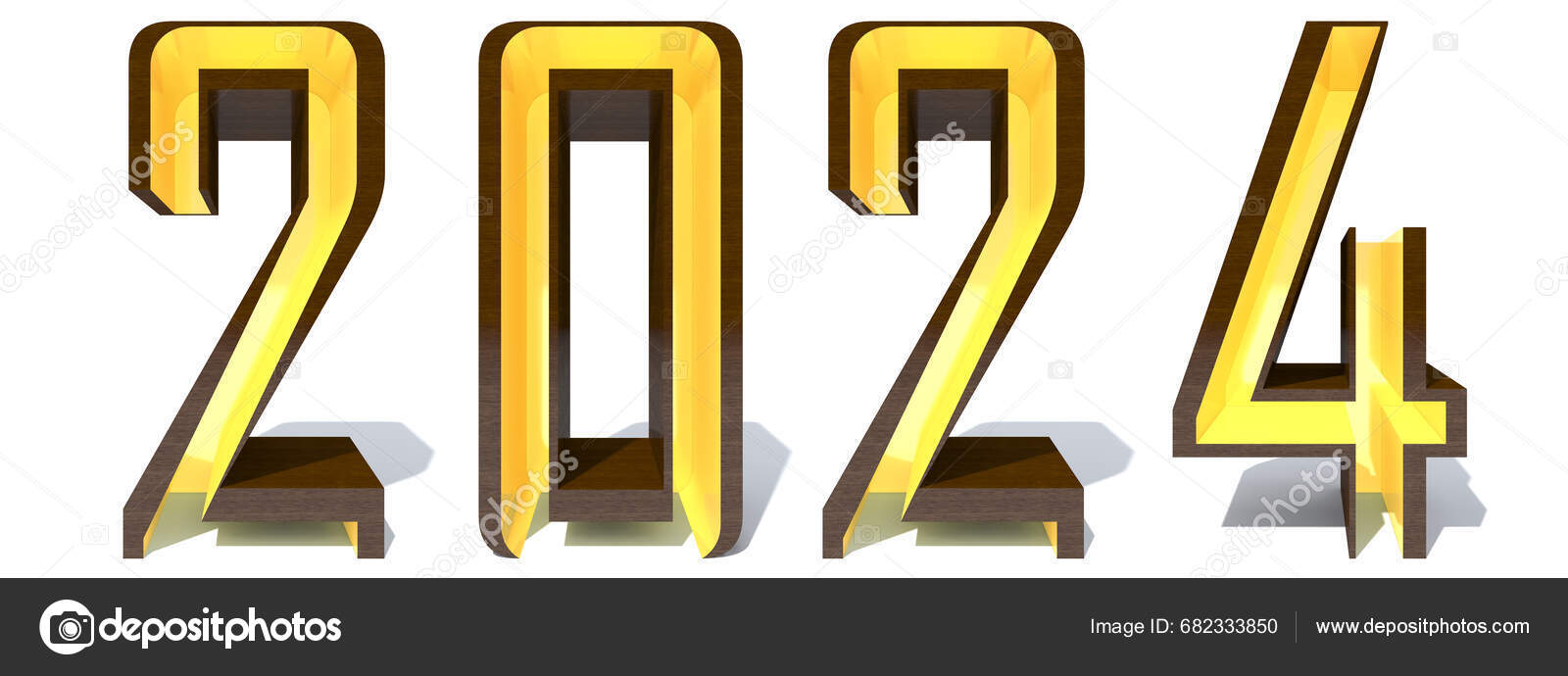 Concept Conceptual 2024 Year Made Golden Wood Font Isolated White Stock ...