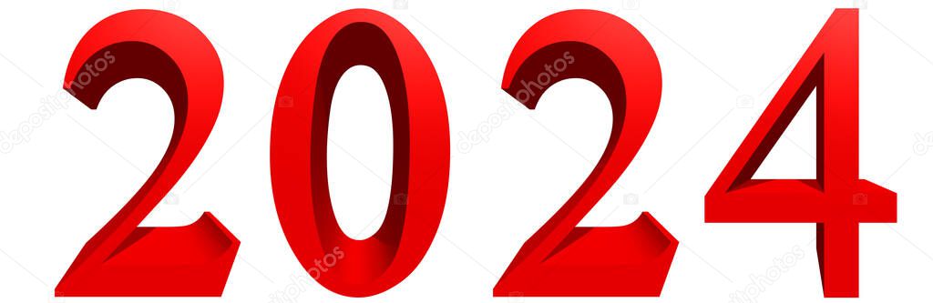 Concepto o conceptual 2024 años hecho de fuente roja aislada sobre ...