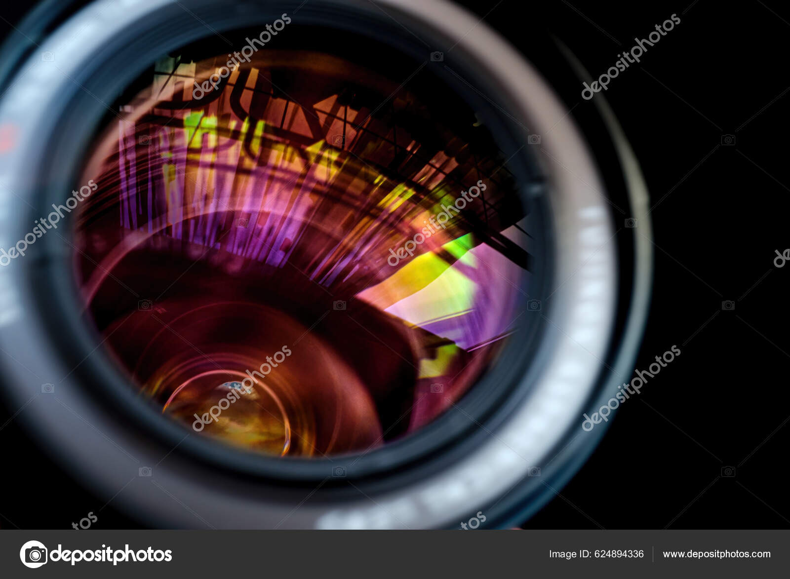 Reflections Photo Camera Lens Isolated Black Background — Stock Photo ...