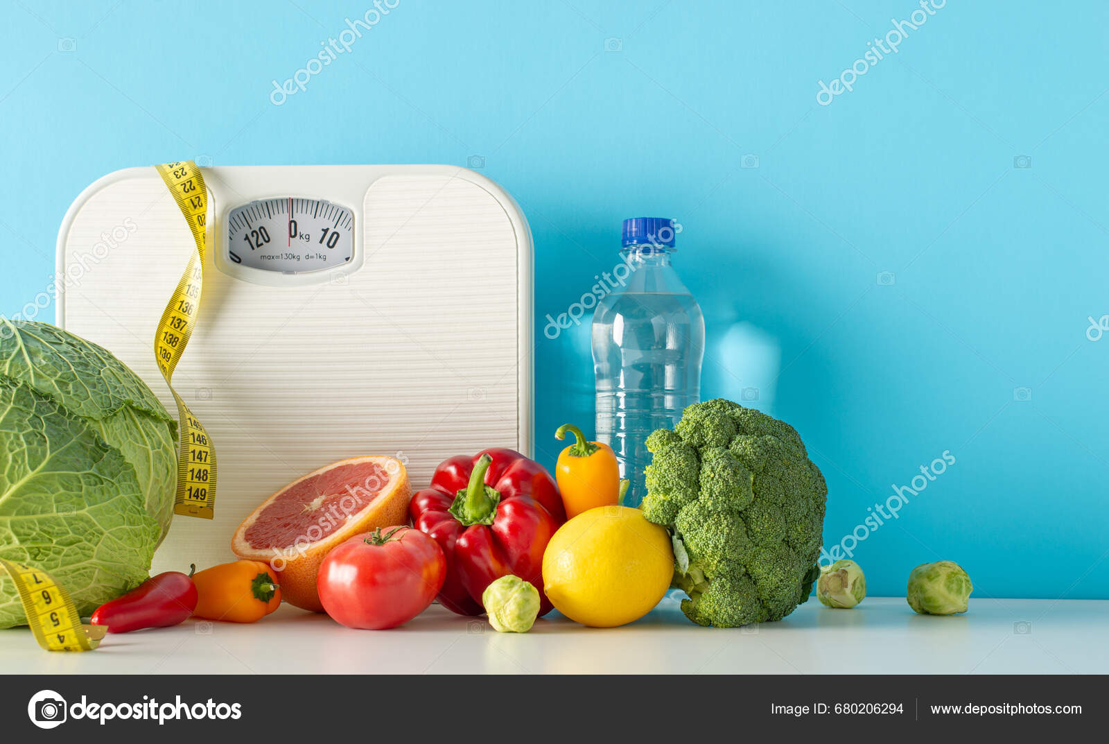 Pursuing Healthy Lifestyle Side View Image Tabletop Featuring Scale ...
