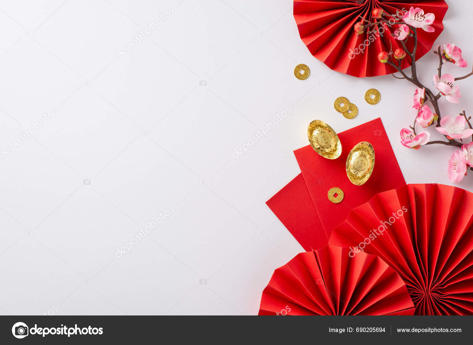 Celebrate Traditions Top View Red Fans Feng Shui Symbols Lucky — Stock ...