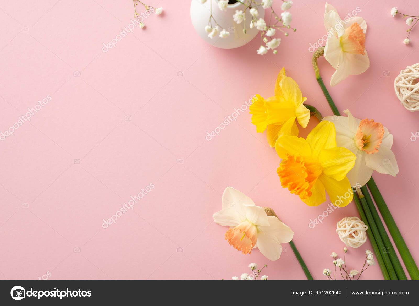 Experience Splendor Spring Daffodils Gypsophila Full Bloom Top View ...