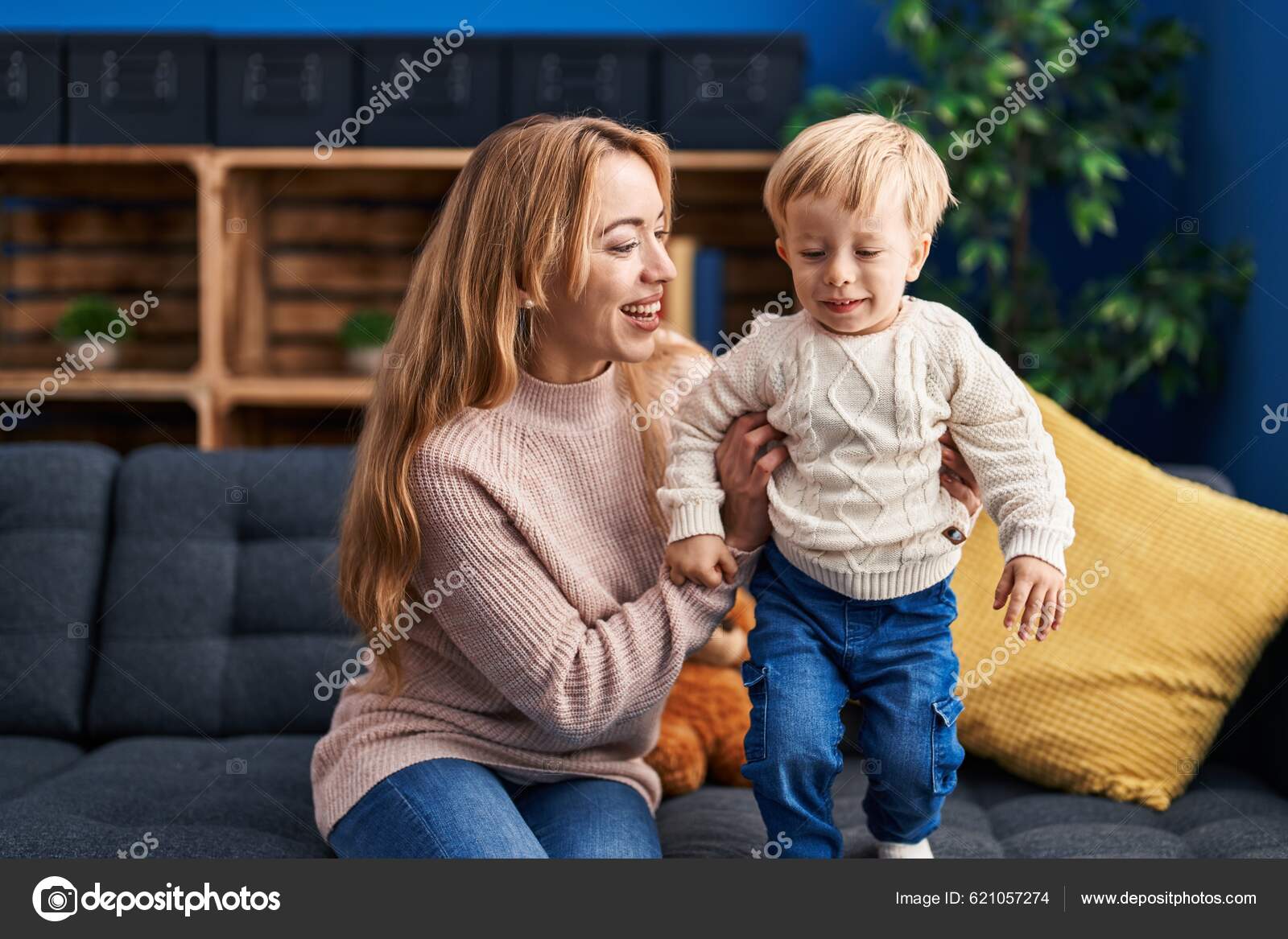 Mother Son Hugging Each Other Sitting Sofa Home: fotografía de stock © Krakenimages.com ...