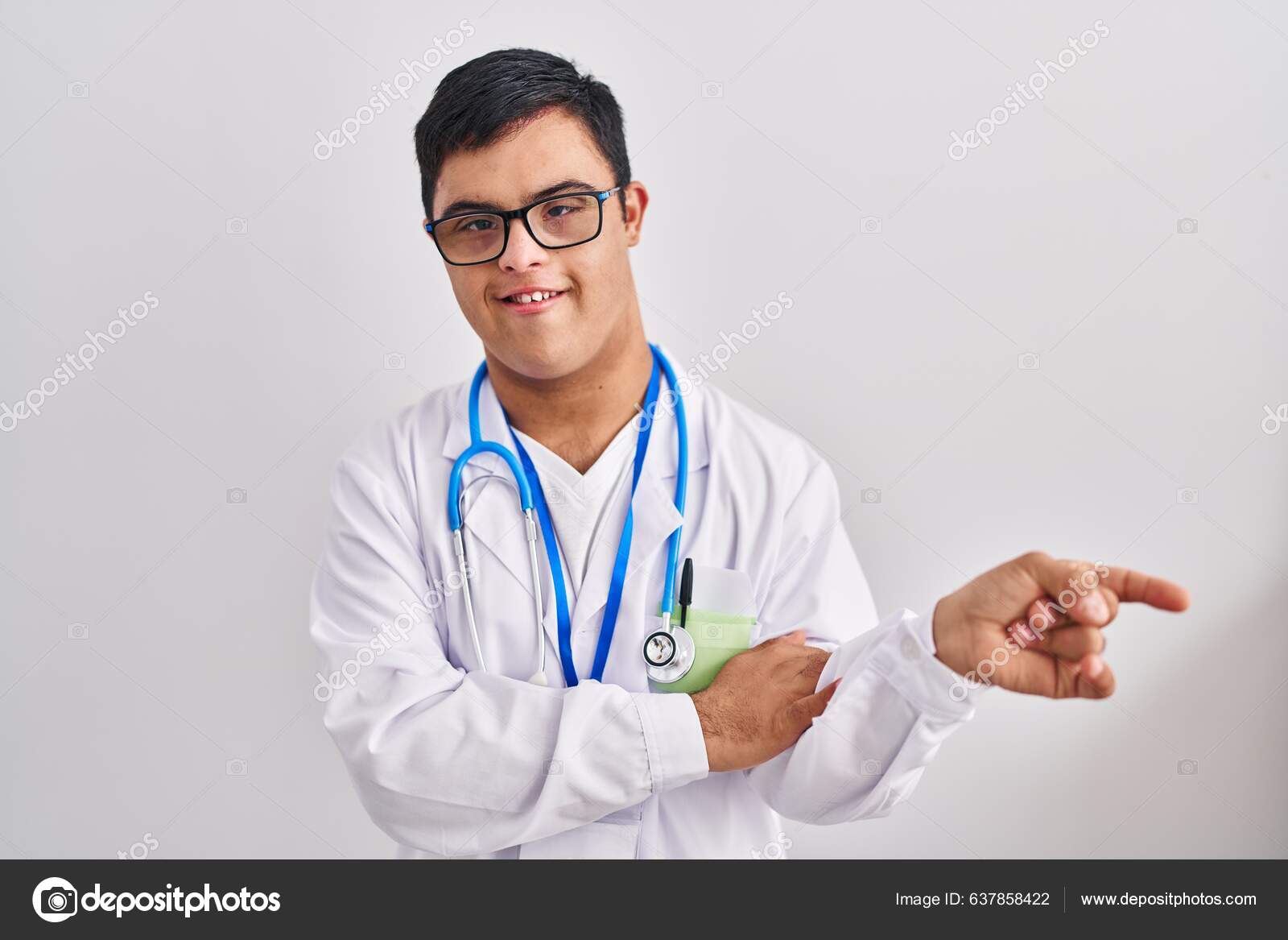 Young Hispanic Man Syndrome Wearing Doctor Uniform Stethoscope Smiling ...