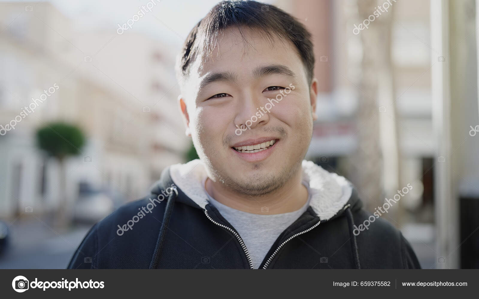 Young Chinese Man Smiling Confident Standing Street — Stock Photo ...