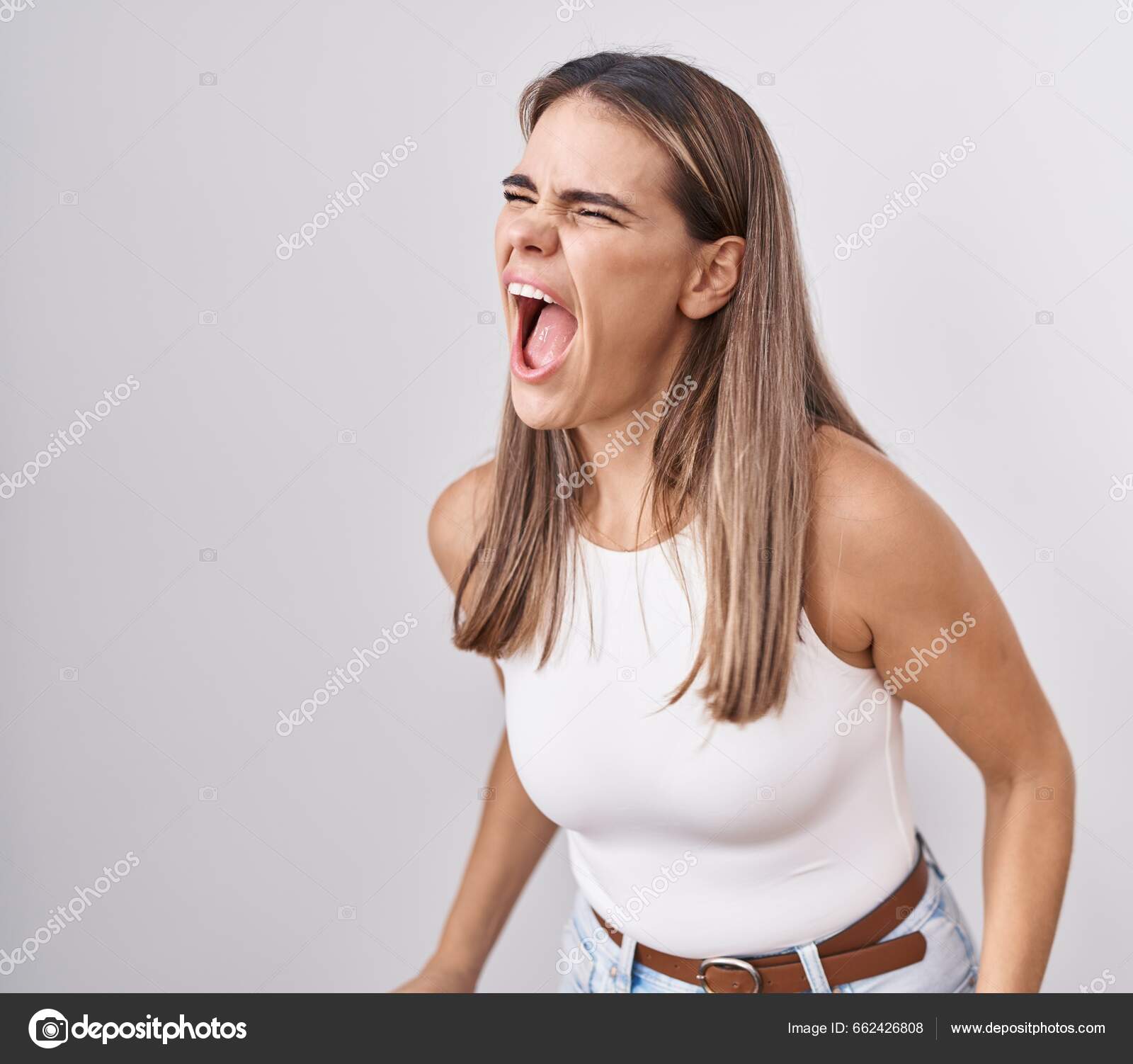 Hispanic Young Woman Standing White Background Angry Mad Screaming Frustrated — Stock Photo ...