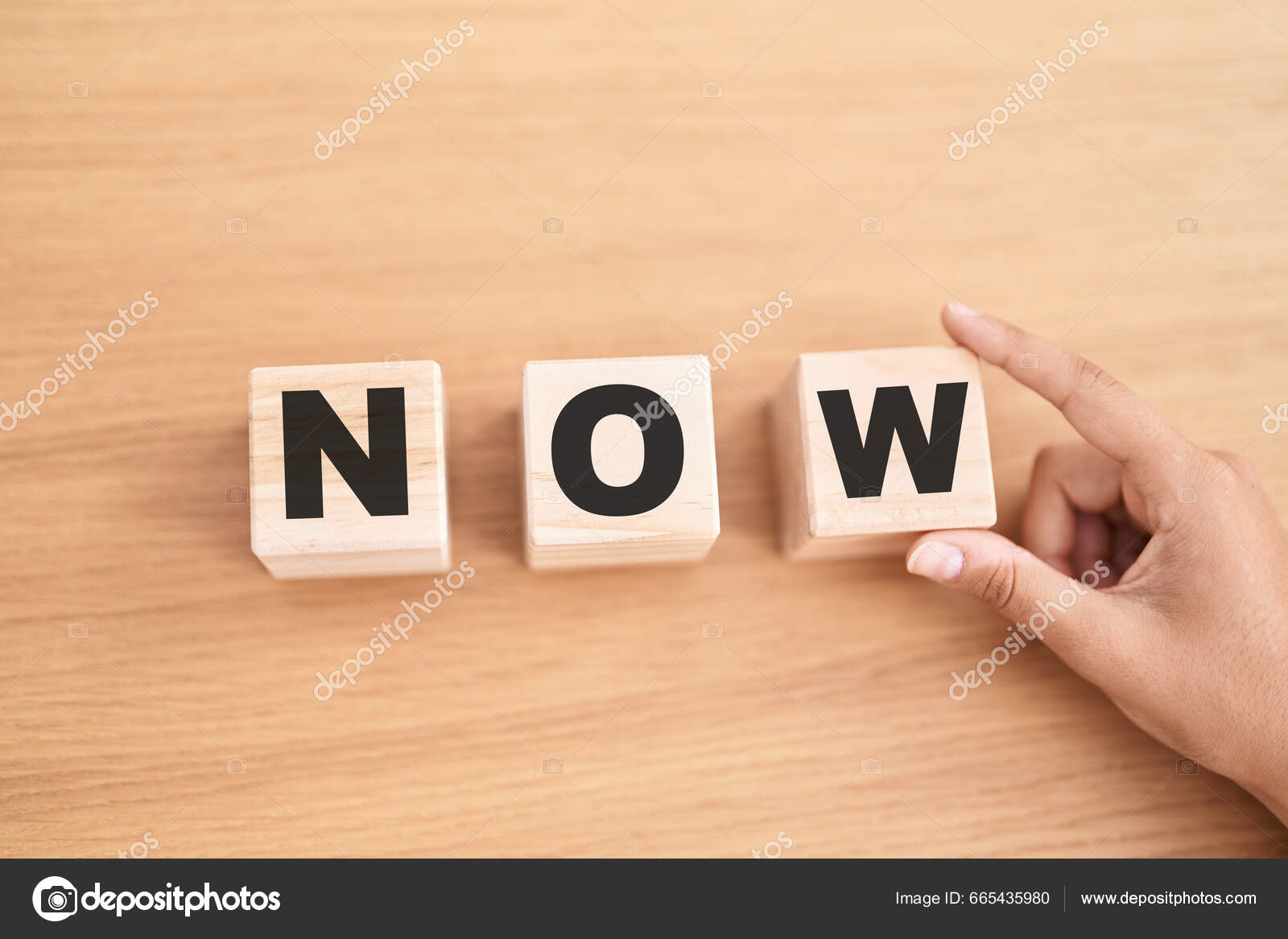 Woman Hand Holding Cubes Now Word Table — Stock Photo © Krakenimages ...