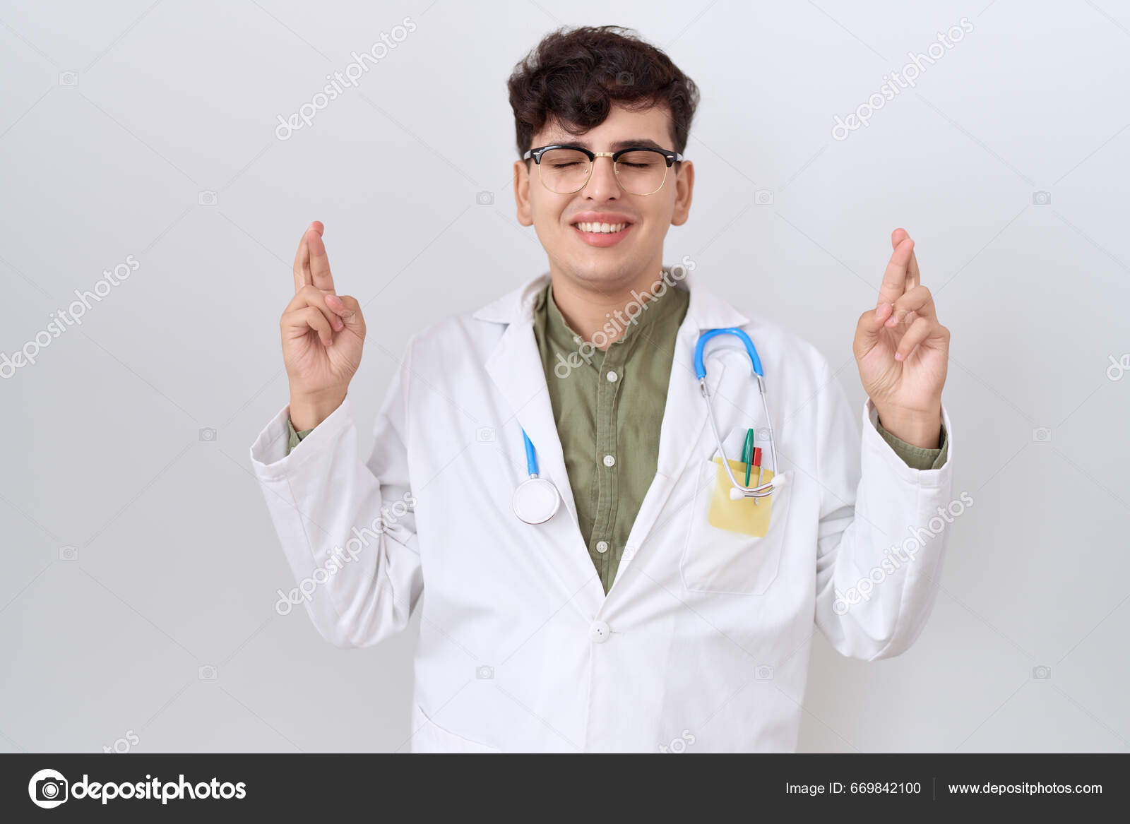 Young Non Binary Man Wearing Doctor Uniform Stethoscope Gesturing ...