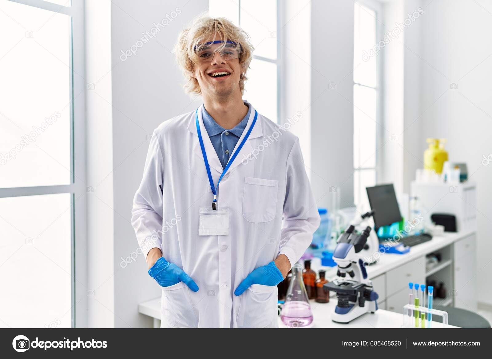 Young Blond Man Scientist Smiling Confident Standing Laboratory — Stock Photo © Krakenimages.com ...
