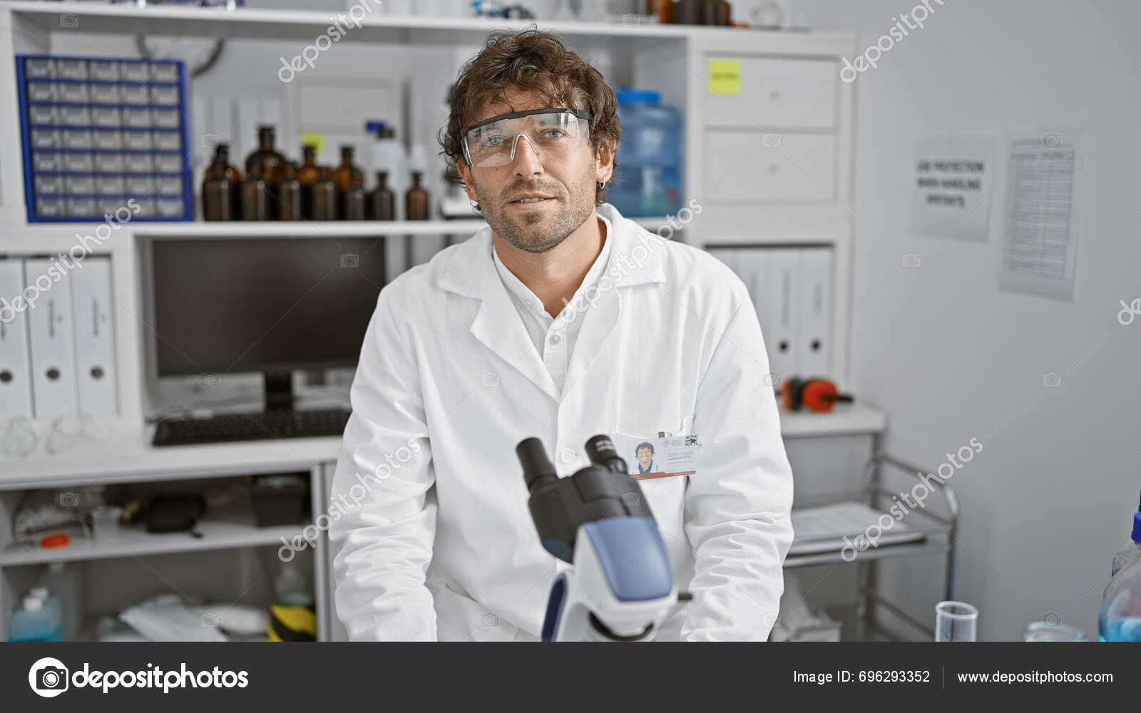 Handsome Bearded Scientist Lab Coat Analyzing Samples Laboratory ...