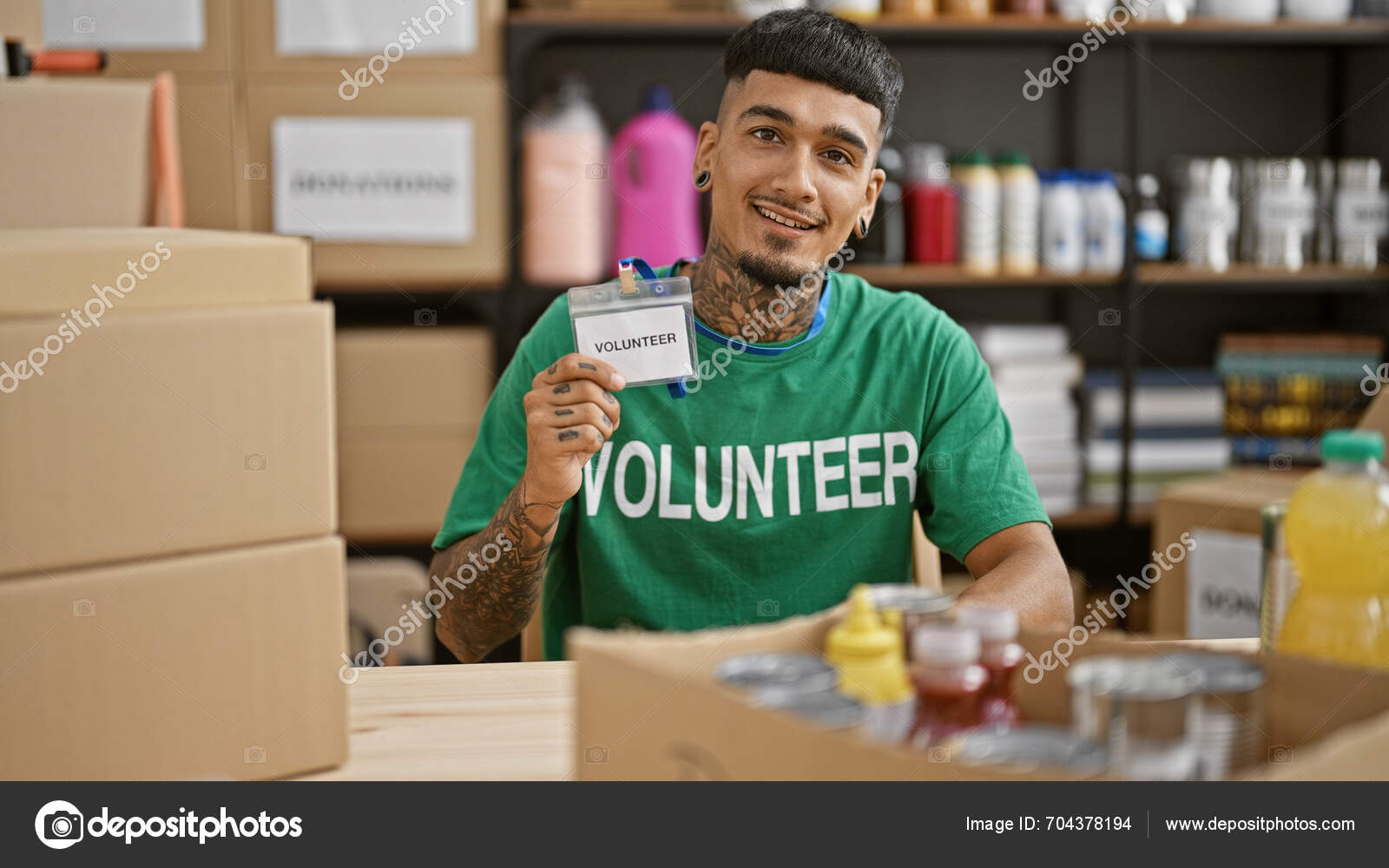 Young Handsome Latin Man Proudly Showing His Volunteer Flashing ... Young Handsome Latin Man Proudly Showing His Volunteer Flashing ...