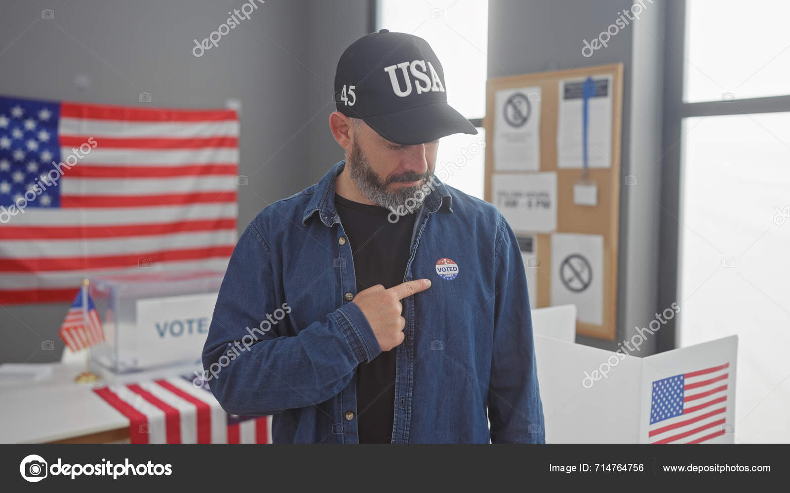 Bearded Man 'Voted' Sticker Points Himself Polling Station American ...