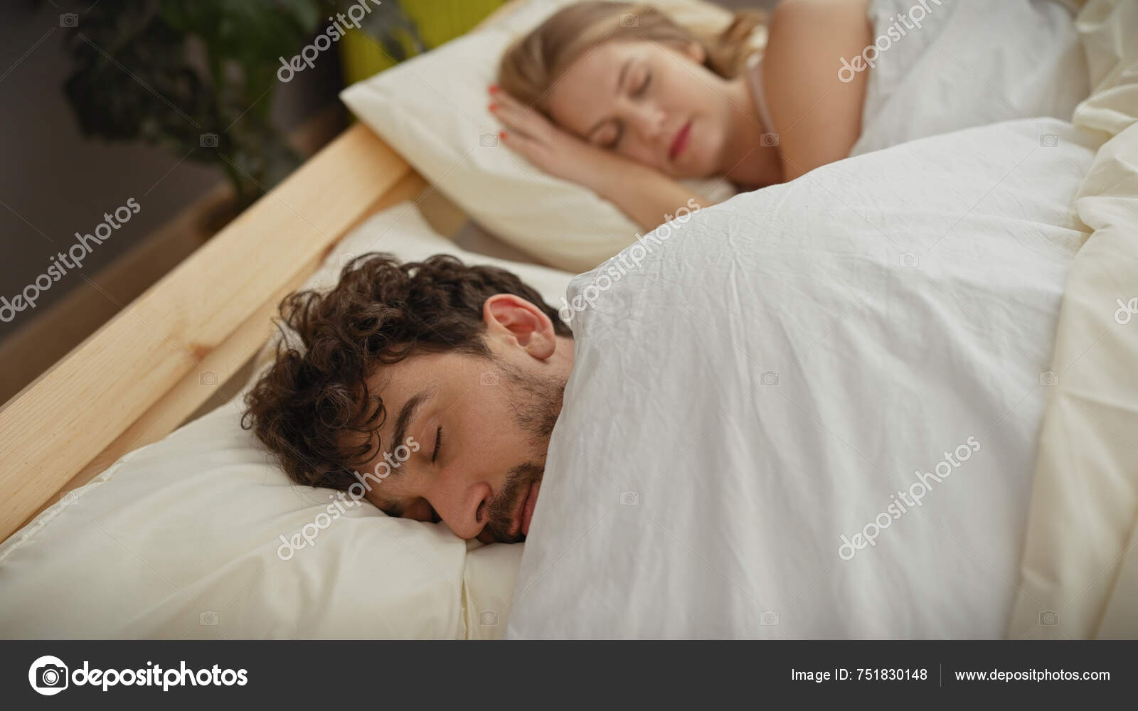 Man Woman Peacefully Sleeping Together Cozy Bedroom Embodying Intimacy ...