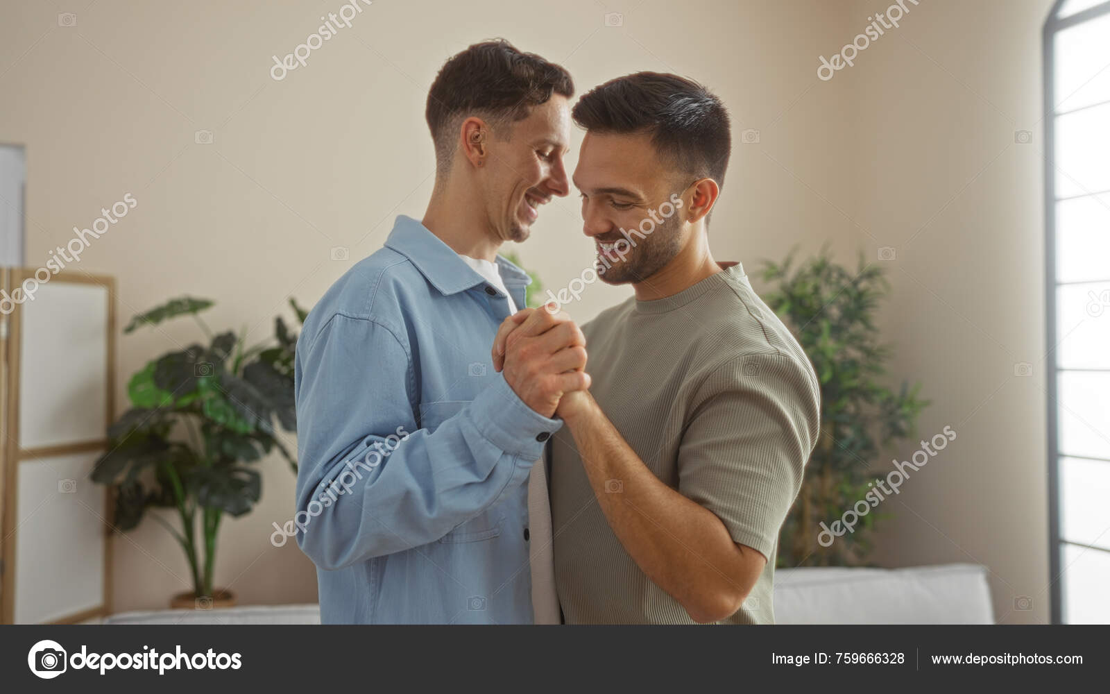 Two Men Dancing Together Living Room Displaying Love Intimacy Cozy ...