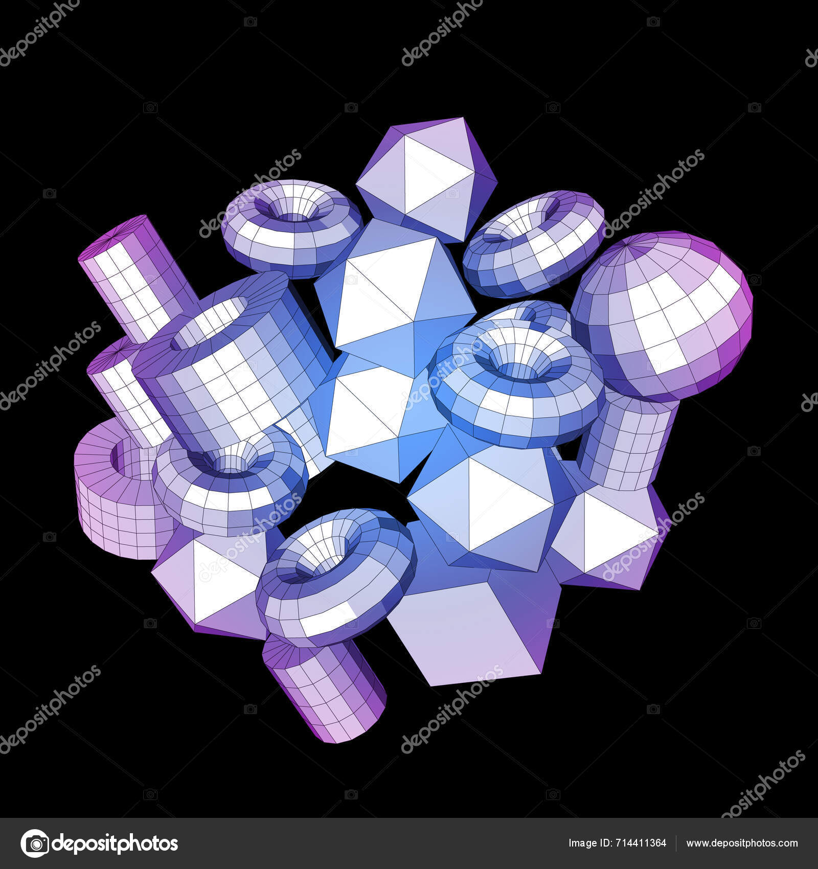 Group Geometric Geometric Primitives Isolated Black Background Vector ...