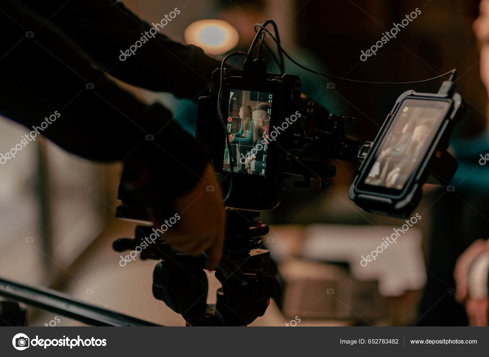 Close Shot Camera Man Shooting Business Session Look Camera — Stock ...