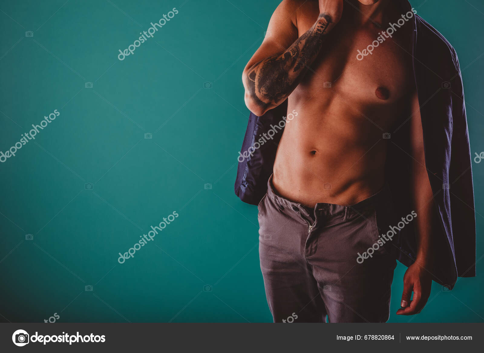 Confident Fit Man Posing Showing Muscles Studio Copy Space — Stock ...