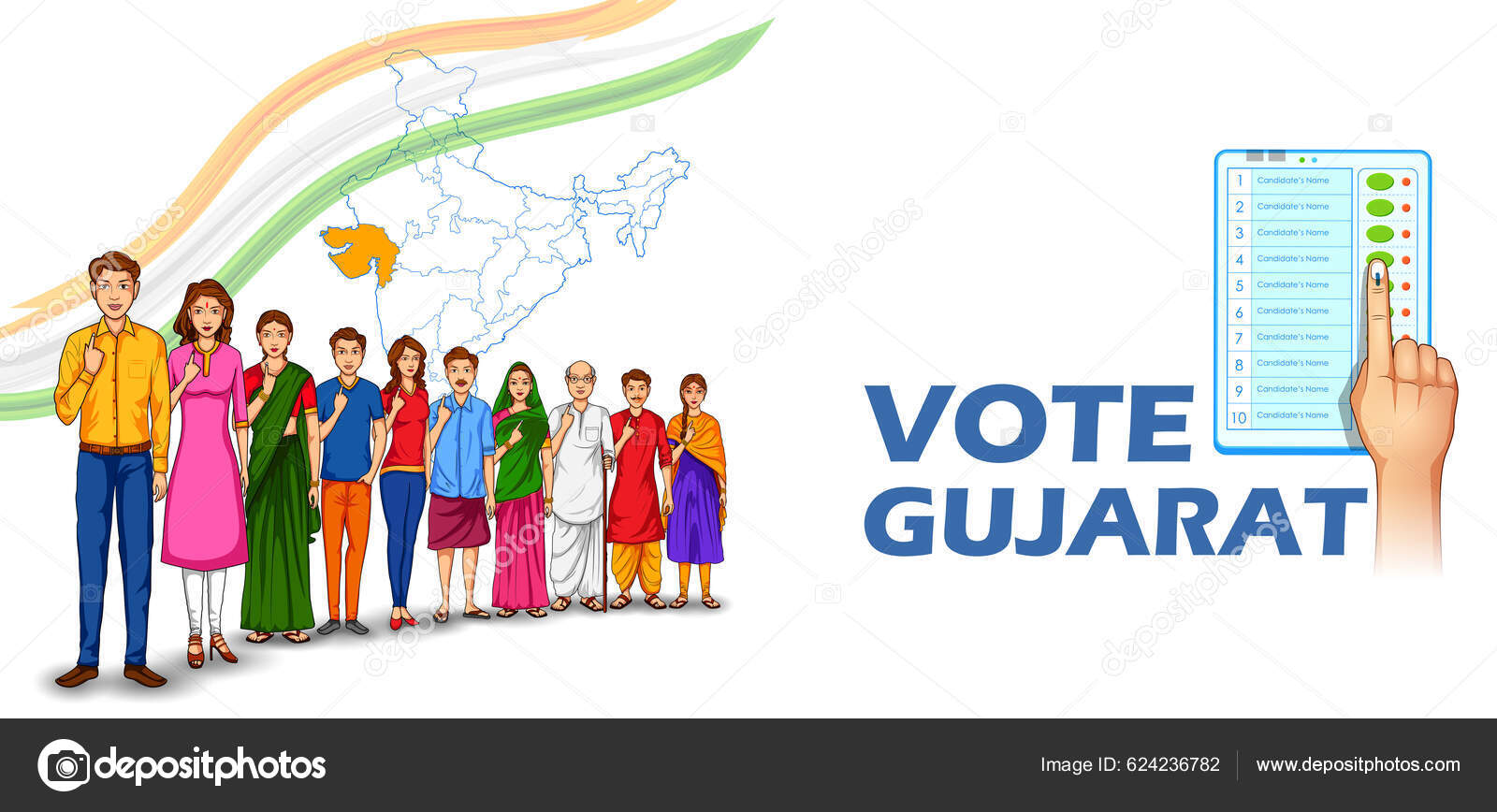 Illustration Different People Showing Voting Finger Gujarat Legislative ...