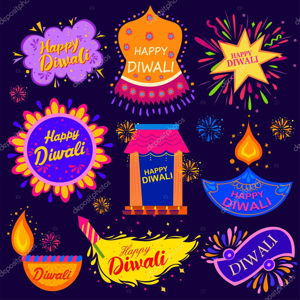 illustration of desi style badge template background with burning diya ...