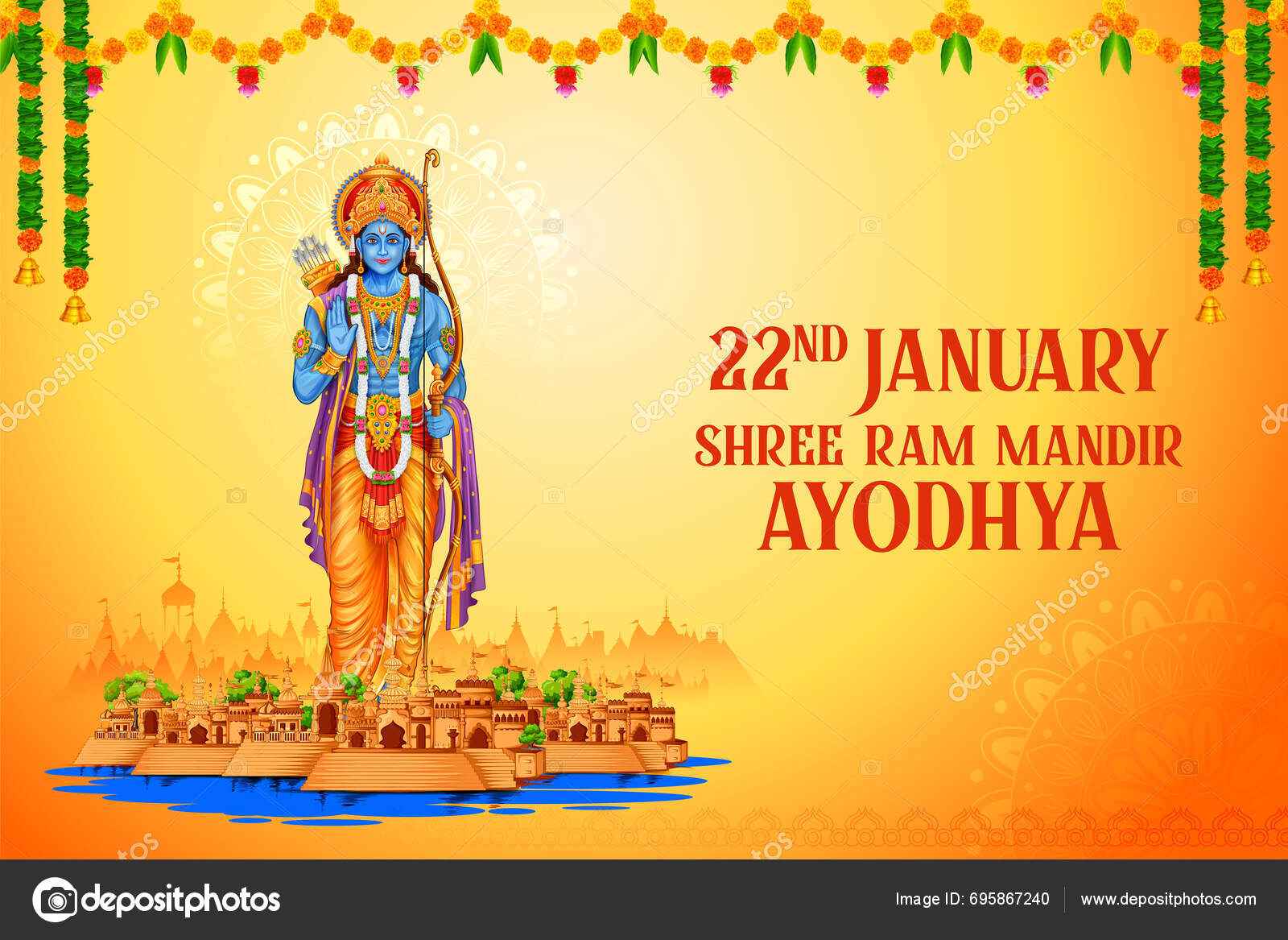 Illustration Religious Background Shri Ram Janmbhoomi Teerth Kshetra Ram Mandir Stock Vector by ...