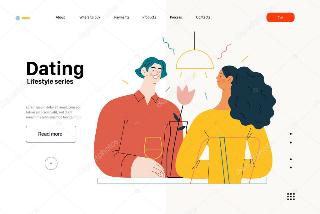 Estilo de vida plantilla web - Citas - moderno vector plano ilustraci n de una mujer y un hombre ...