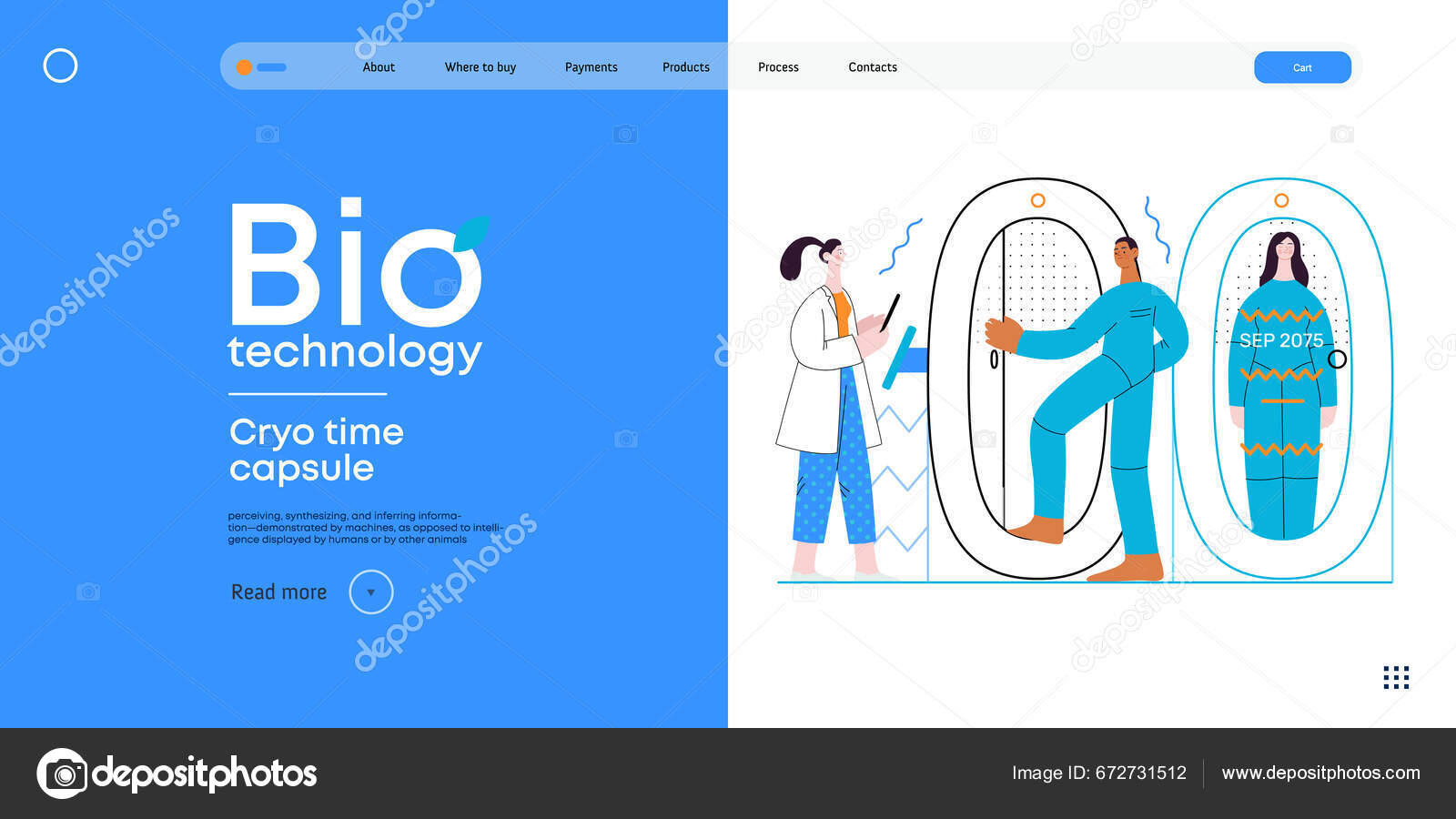 Bio Technology Cryocapsule Time Freezer Modern Flat Vector Concept ...