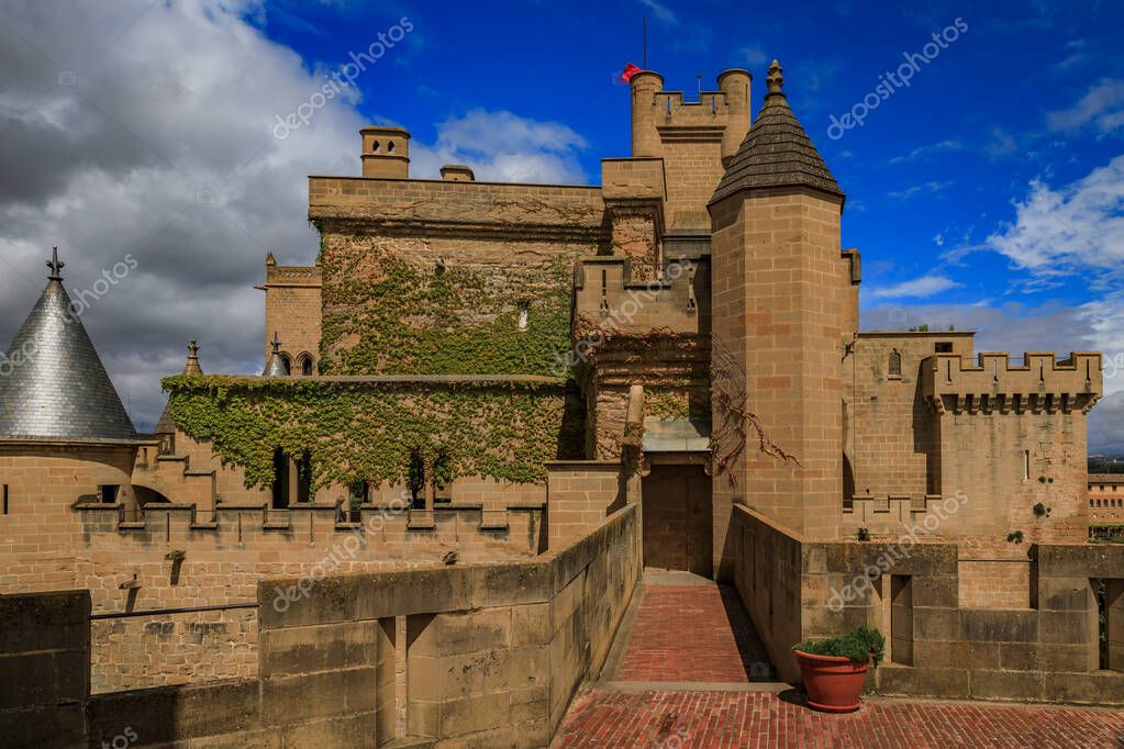 Olite, Spain - June 23, 2021: Details of the ornate gothic architecture ...