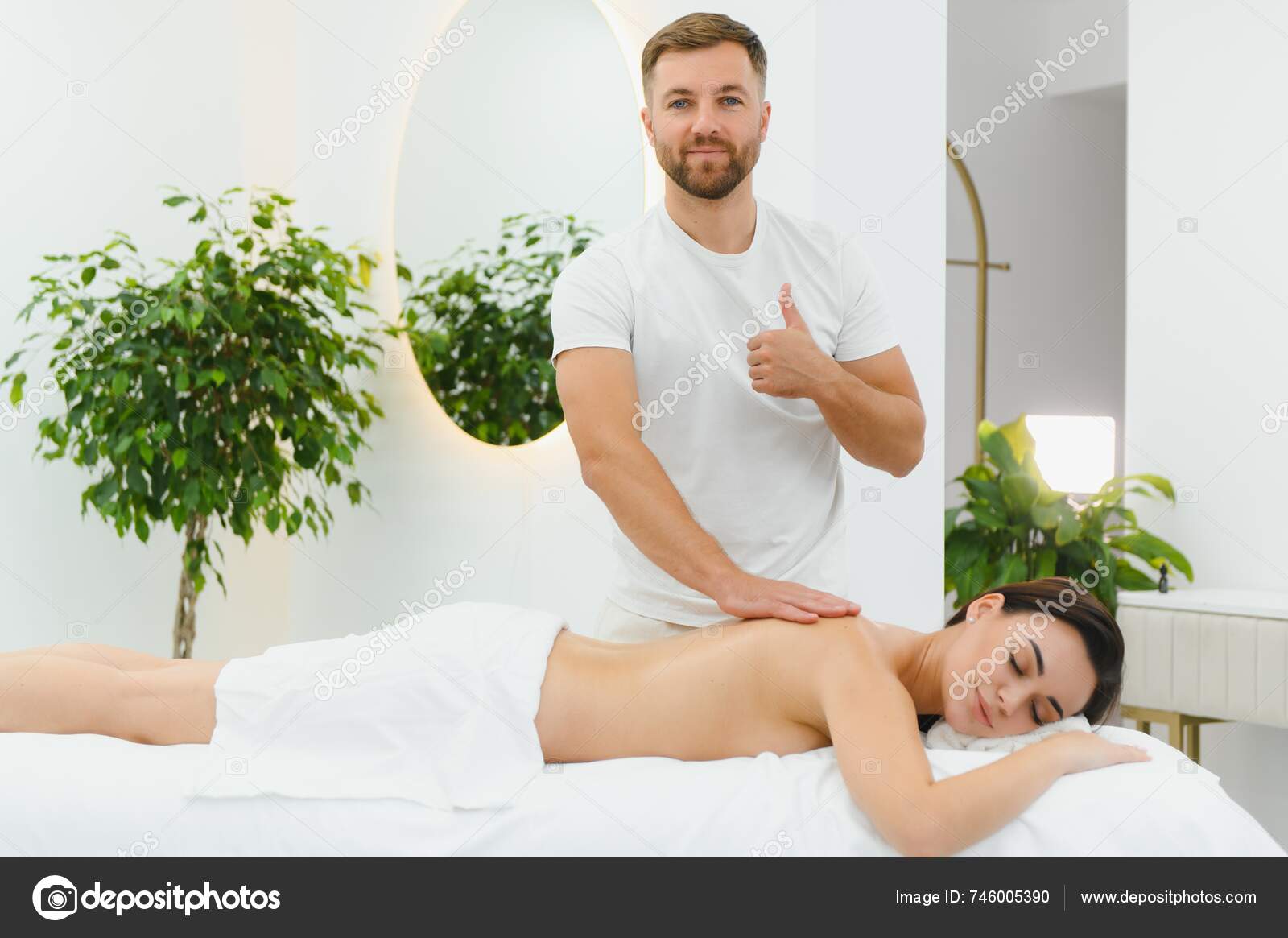 Osteopath Massaging Back Woman Lying Front Health Spa — Stock Photo ...