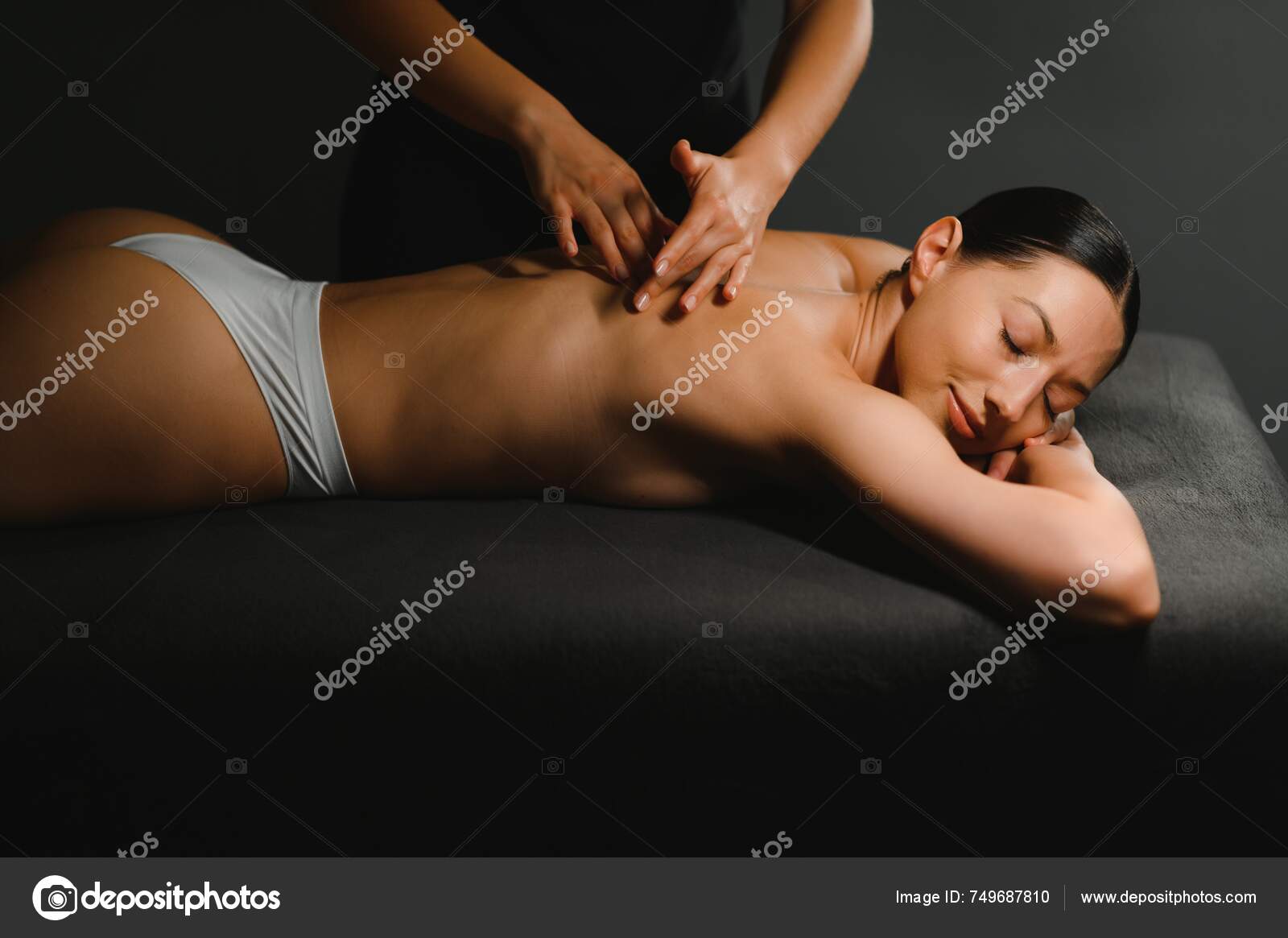 Masseur Massaging Back Shoulder Blades Young Woman Lying Massage Table — Stock Photo ...