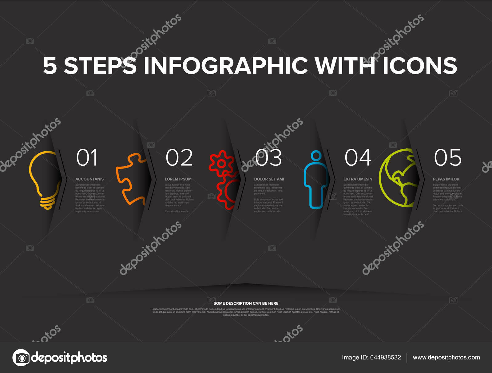 Vector Five Steps Progress Options Template Big Icons Deep Shadow Stock ...