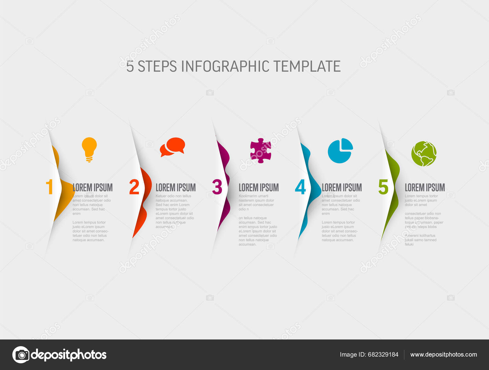 Vector Five Steps Progress Options Template Icons Color Blobs Cut Stock ...