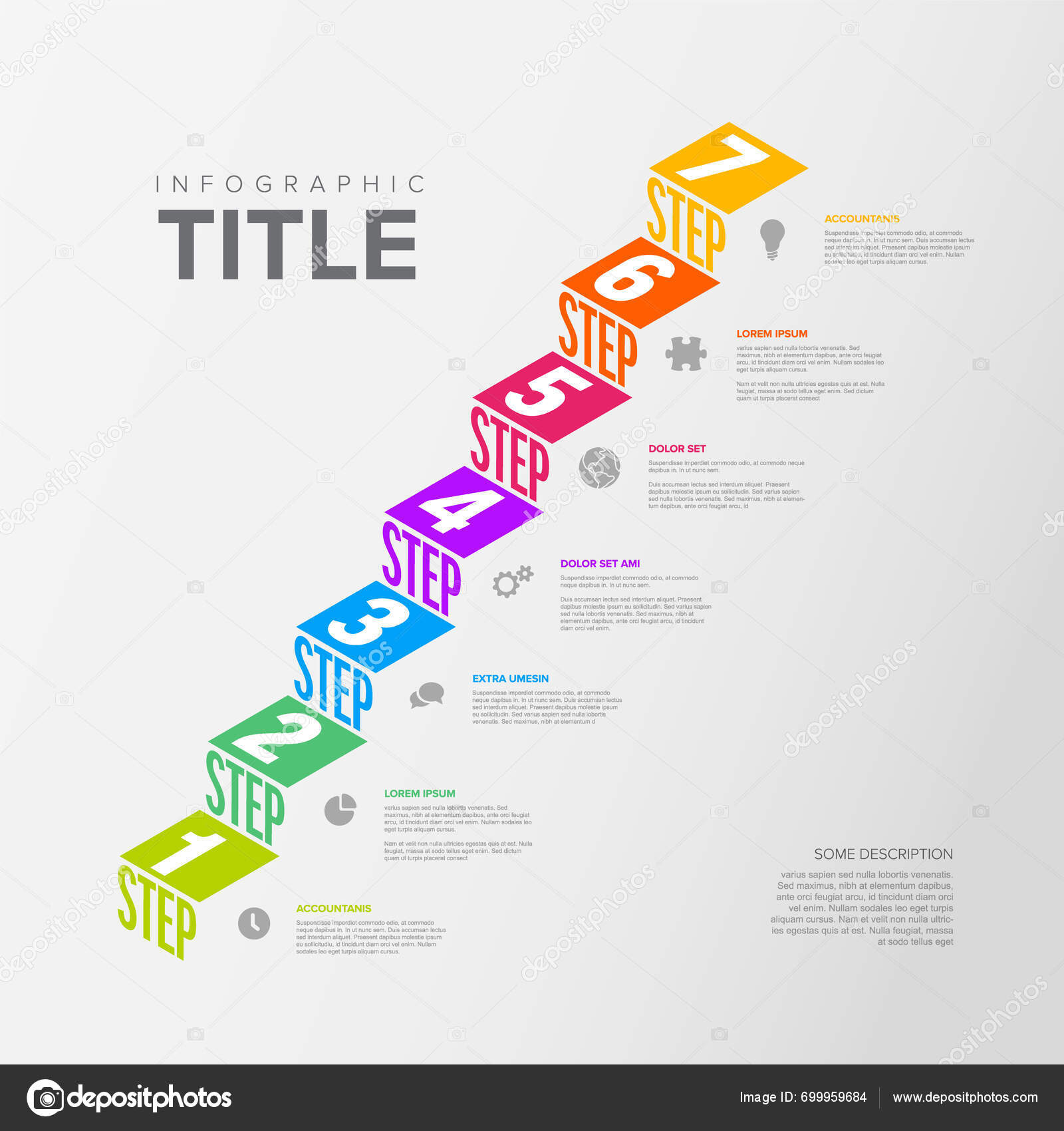 Vector Infographic Long Seven Steps Diagram Template Workflow Business ...