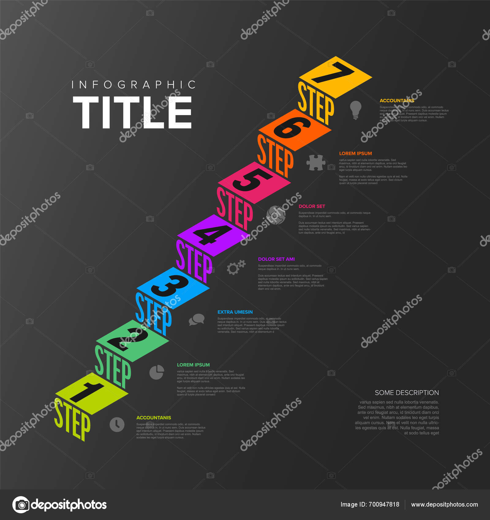 Vector Infographic Long Seven Steps Diagram Template Workflow Business ...