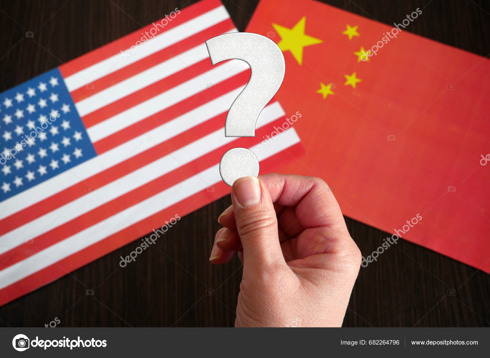 Hands Hold Question Mark Background Flags Usa China Countries Partners ...