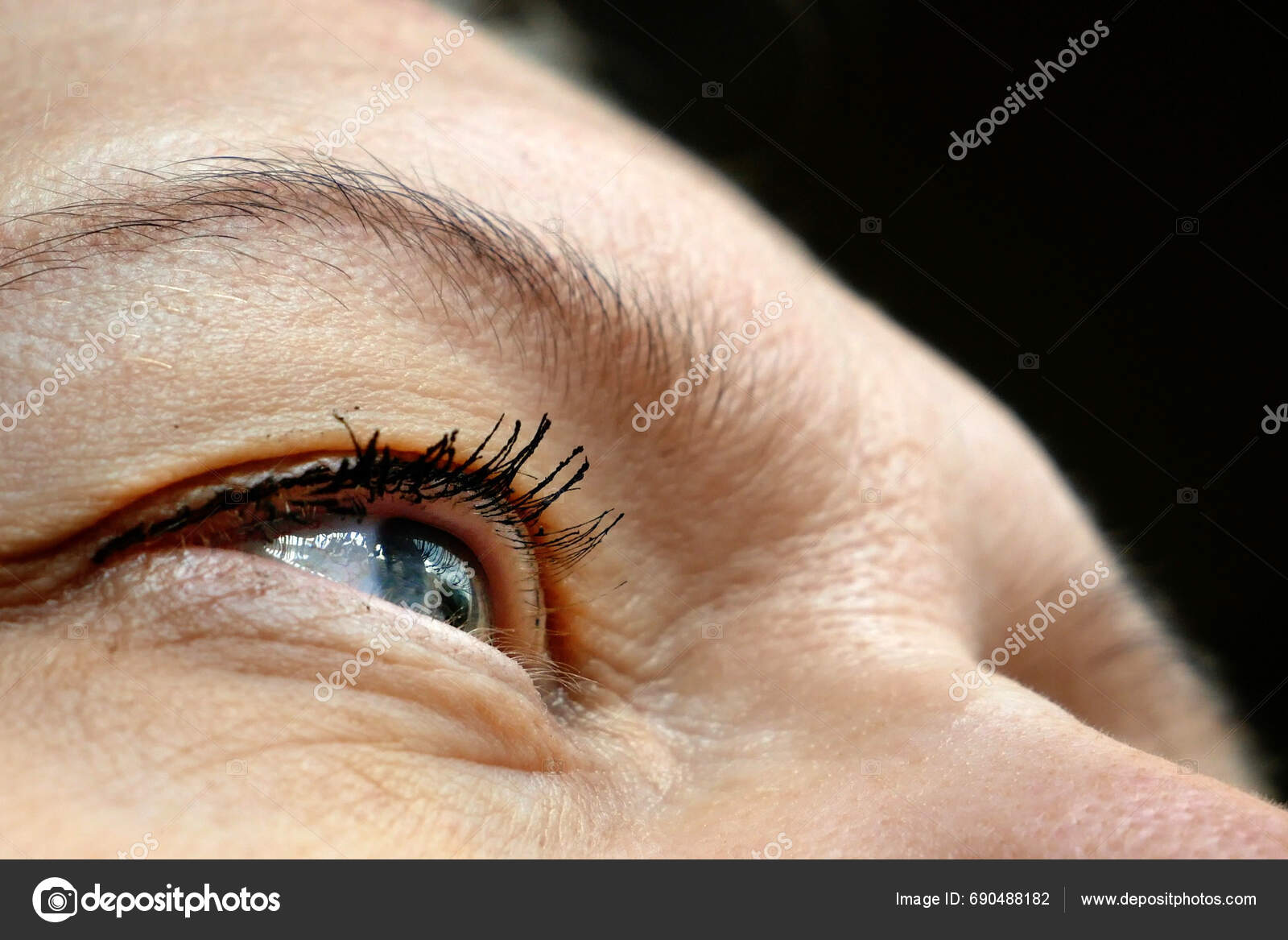 Middle Aged Female's Eye Drooping Eyelid Making Eyebrow Makeup Ptosis ...