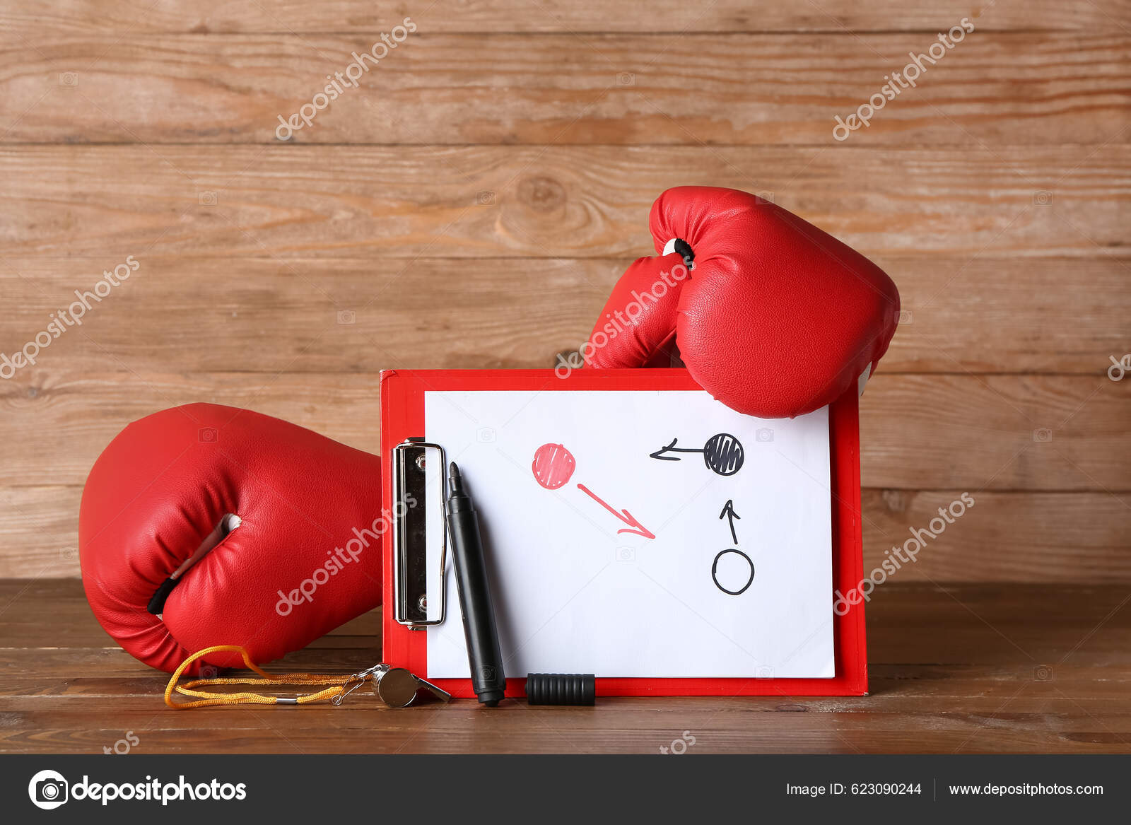 Clipboard Drawn Scheme Boxing Game Marker Whistle Gloves Wooden ...