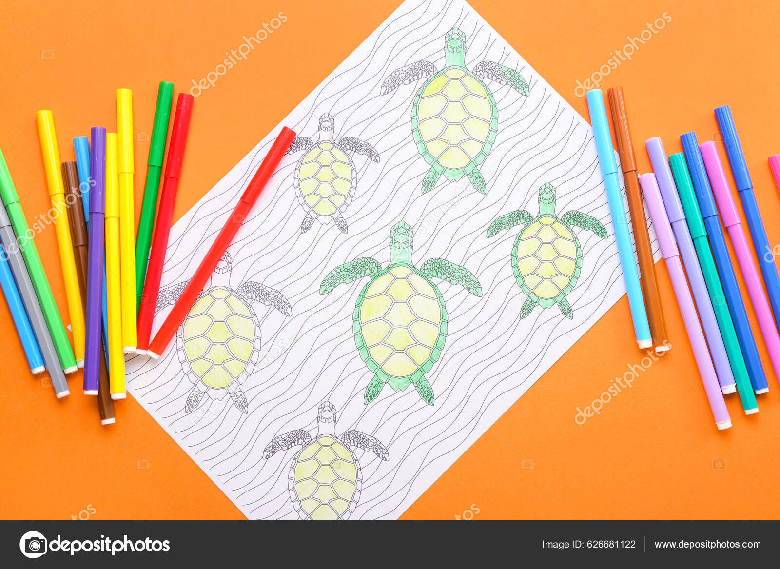 Coloring Page Felt Tip Pens Orange Background Stock Photo by ©serezniy ...