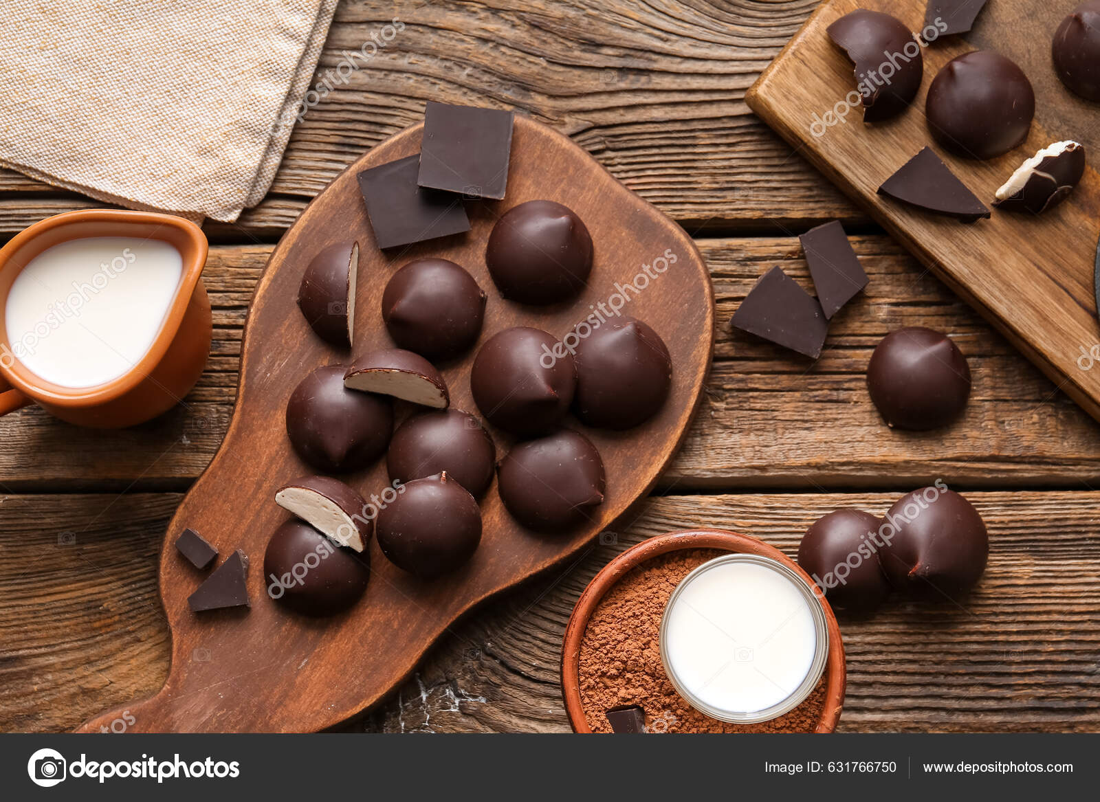 Boards Sweet Chocolate Bird's Milk Candies Pitchers Milk Wooden ...