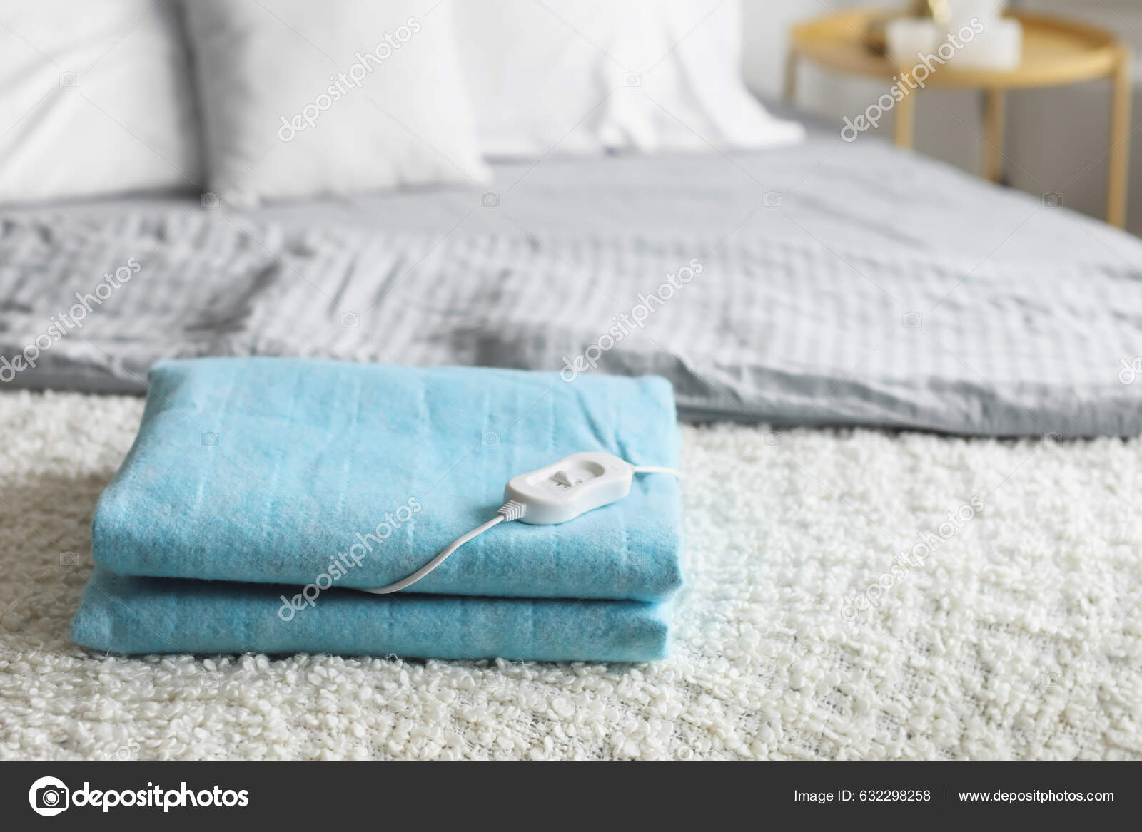 Folded Electric Heating Pad Controller Bed Bedroom Closeup — Stock ...