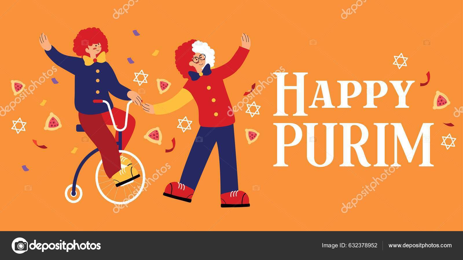 Greeting Card Happy Purim Dancing People Orange Background Stock Vector ...