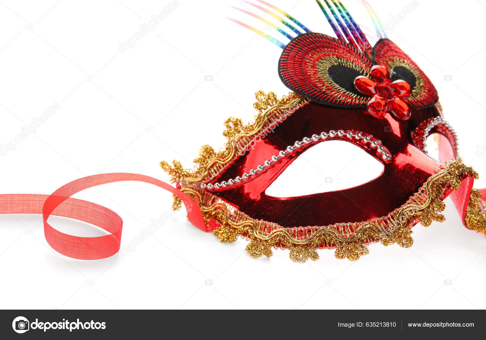 Red Carnival Mask Mardi Gras Celebration White Background Closeup ...