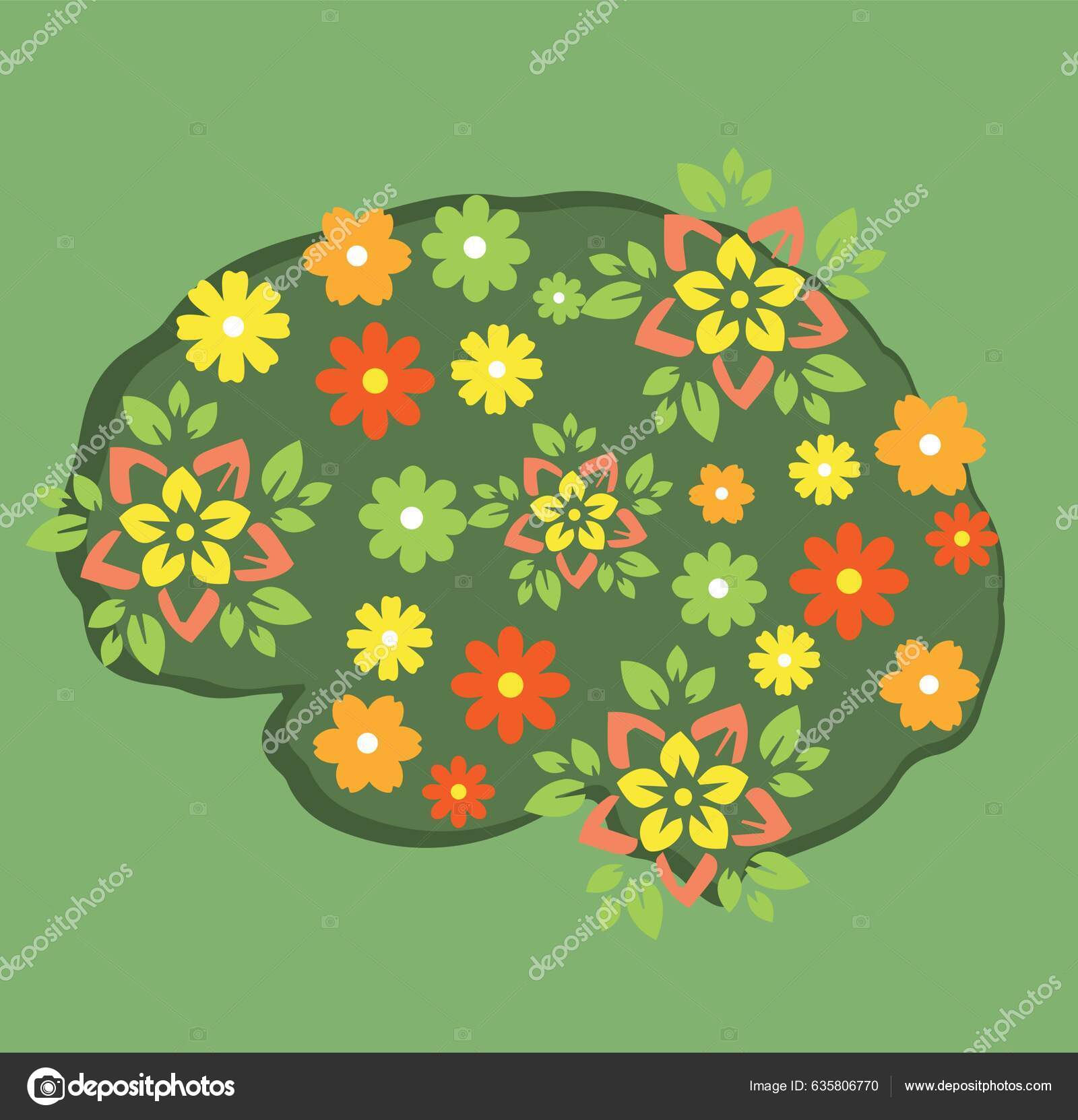 Human Brain Blooming Flowers Green Background Stock Vector by ©serezniy ...