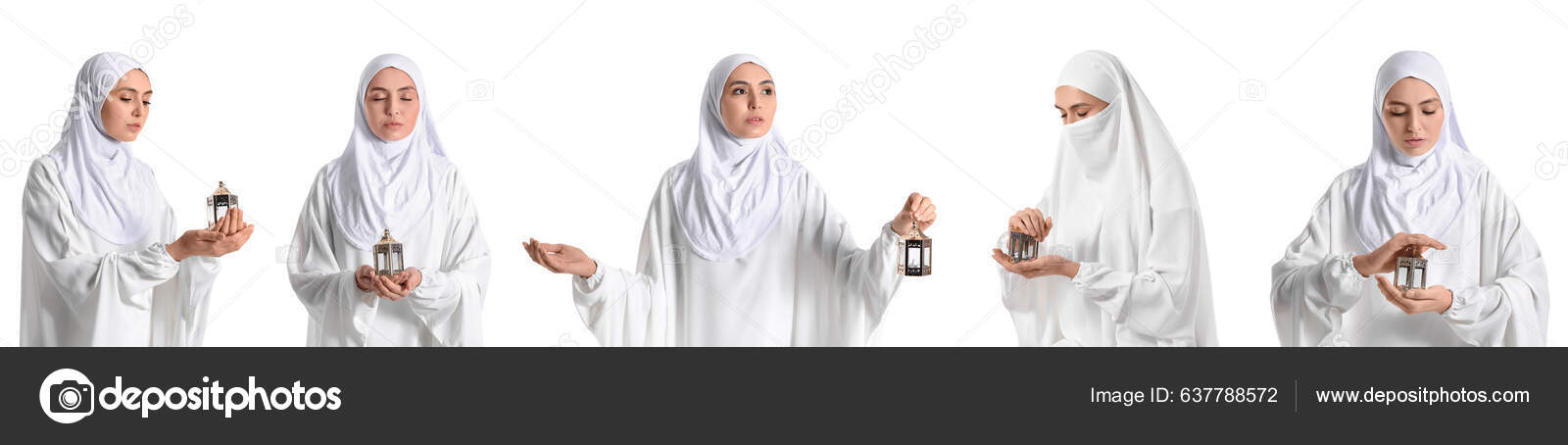 Collage Muslim Woman Arabic Lantern White Background — Stock Photo ...