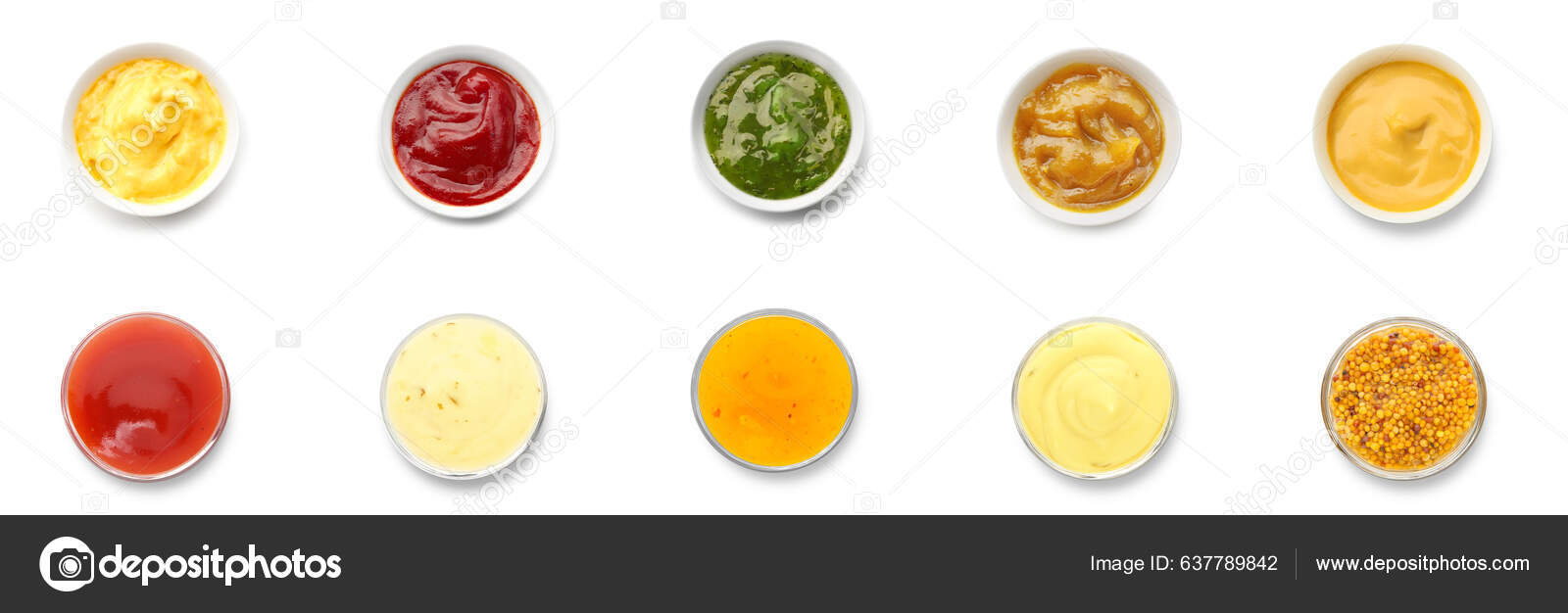 Collage Tasty Sauces Bowls White Background Top View — Stock Photo ...
